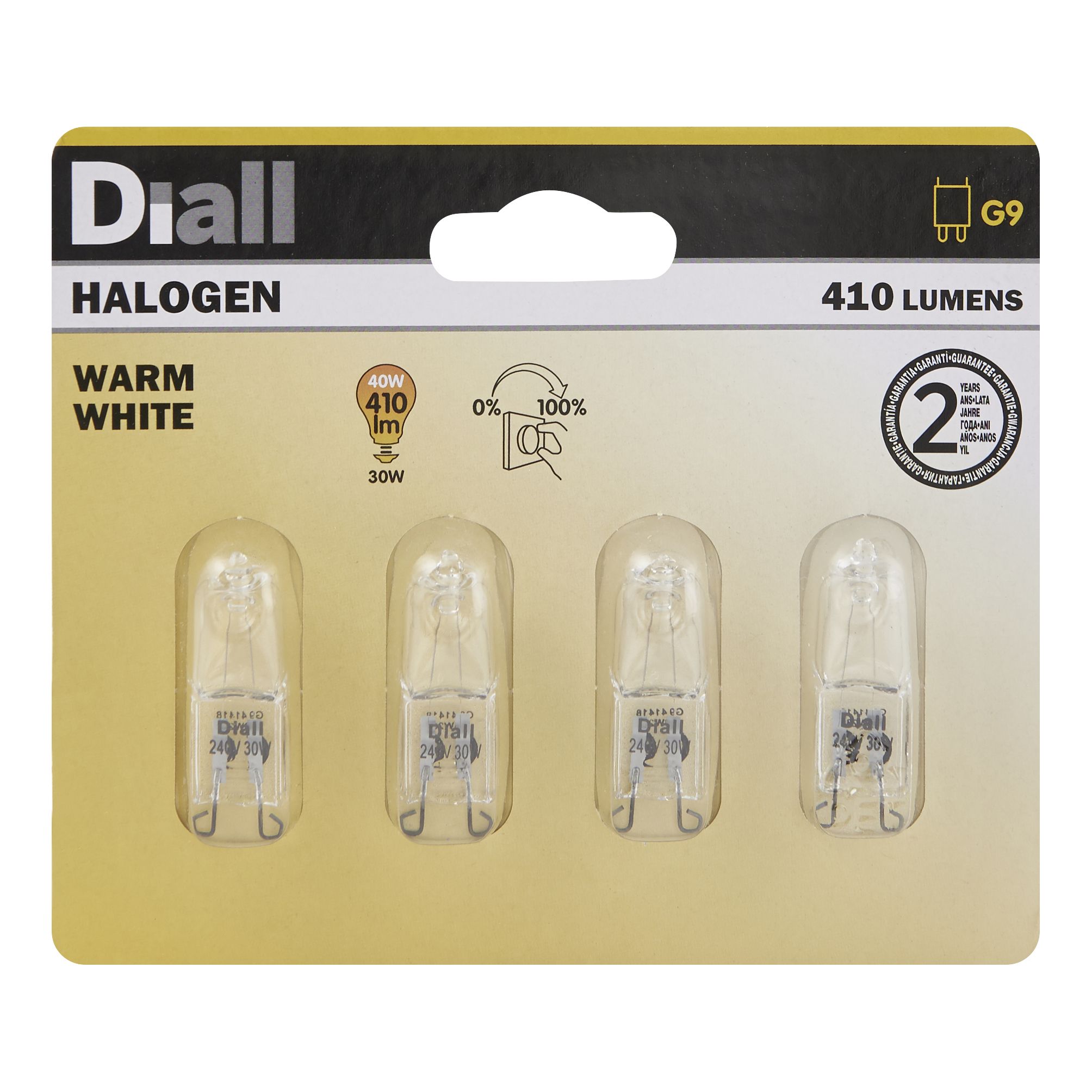 Diall G9 30W Capsule Warm white Halogen Dimmable Light bulb, Pack of 4 ...