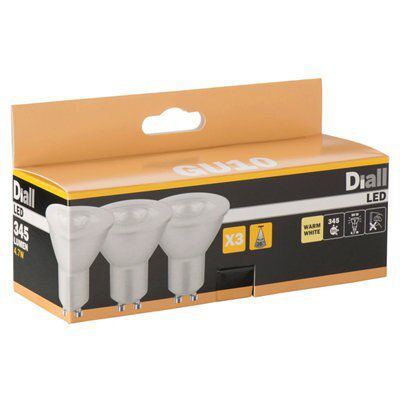 Diall GU10 4.7W 345lm Reflector LED Light bulb, Pack of 3
