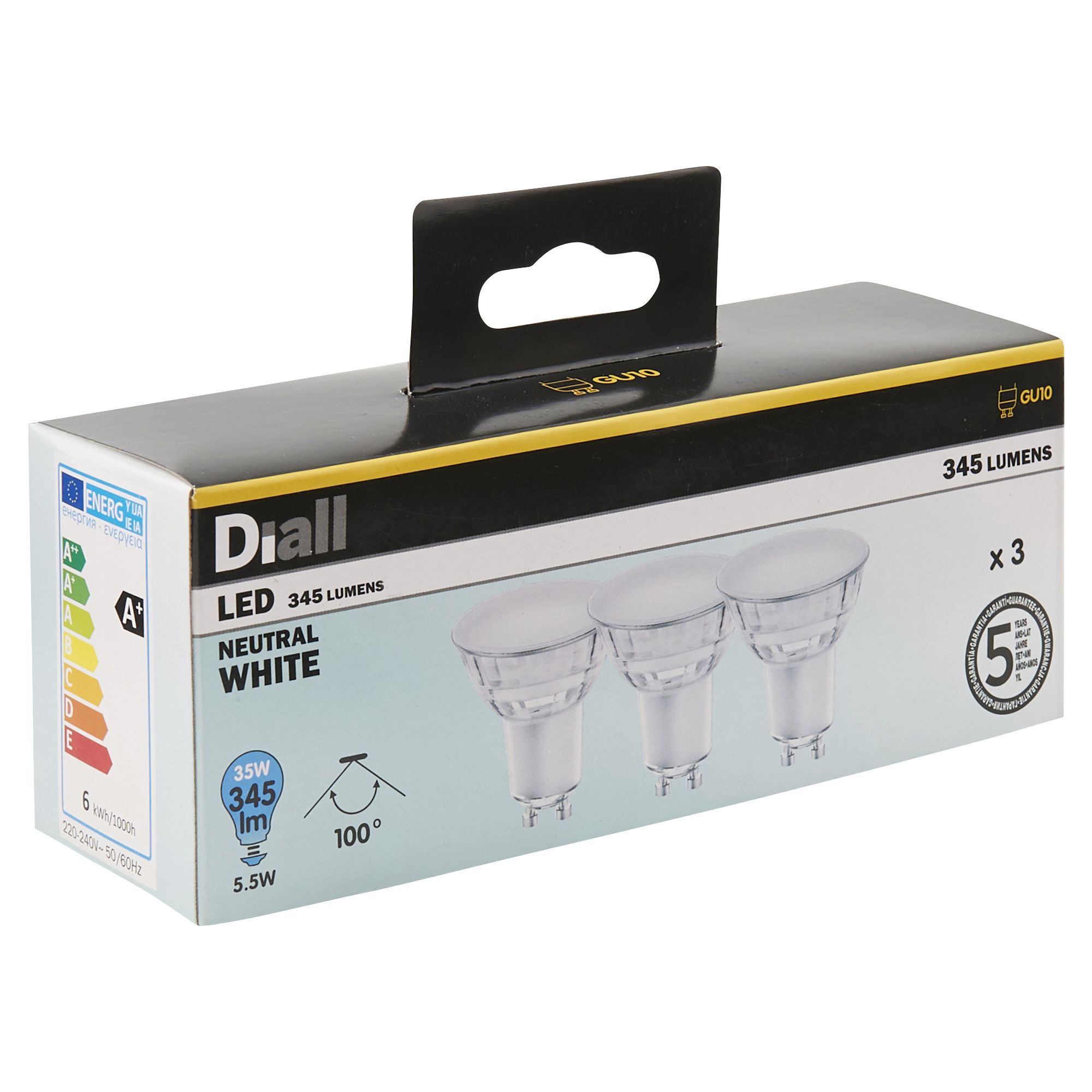 Diall GU10 5W 345lm Reflector Neutral white LED Light bulb, Pack of 3 | DIY at B&Q
