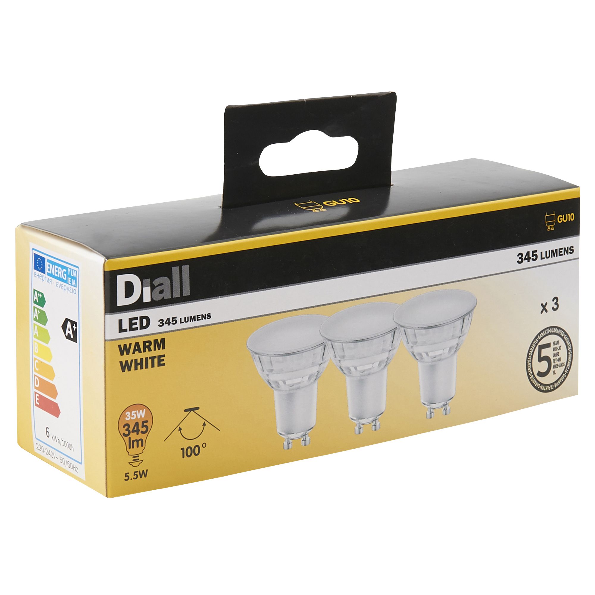 Diall GU10 5W 345lm Reflector Warm white LED Light bulb, Pack of 3 | DIY at B&Q