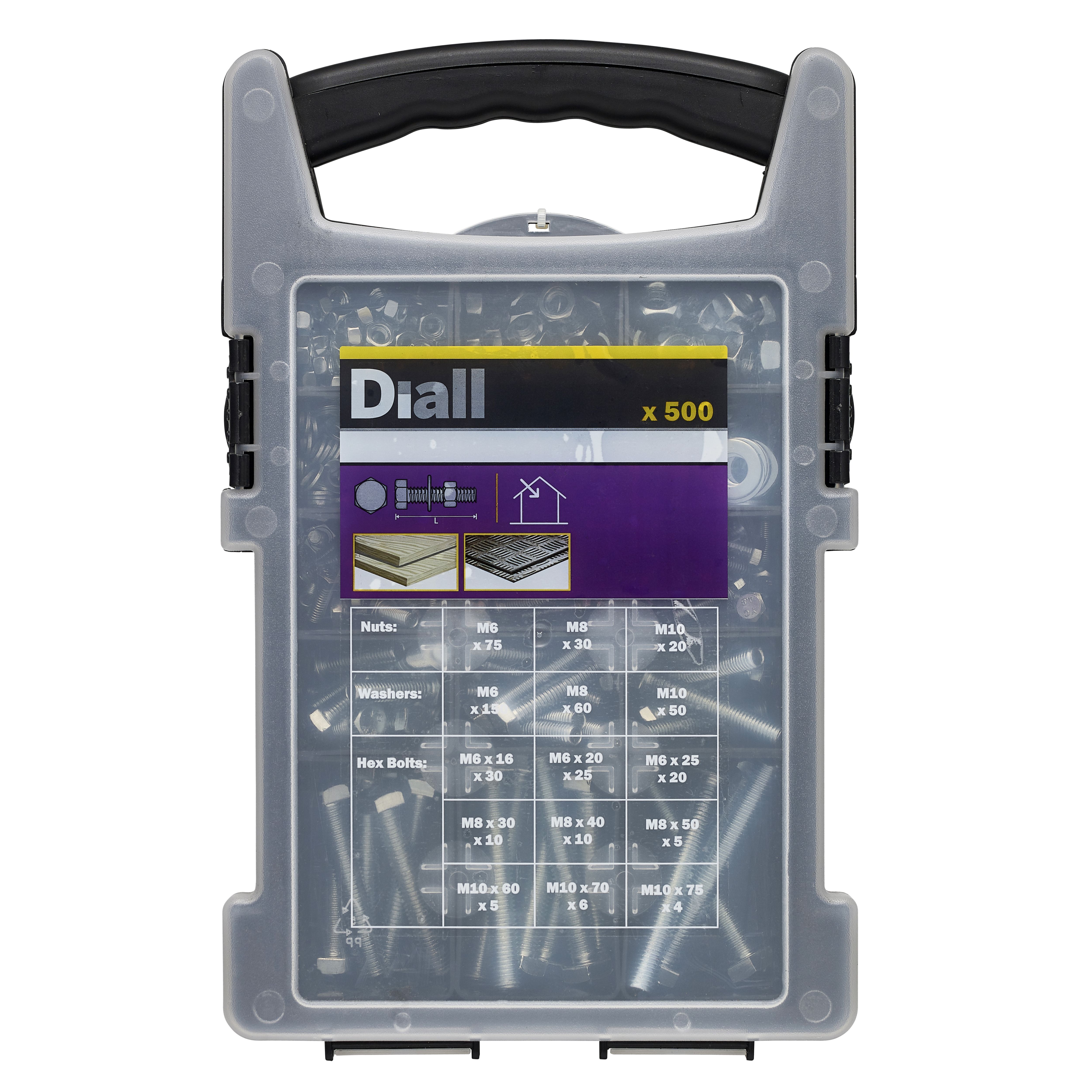 Buy Diall Hex Carbon steel (grade 4.8) Bolt, nut & washer, Pack of 500 ...