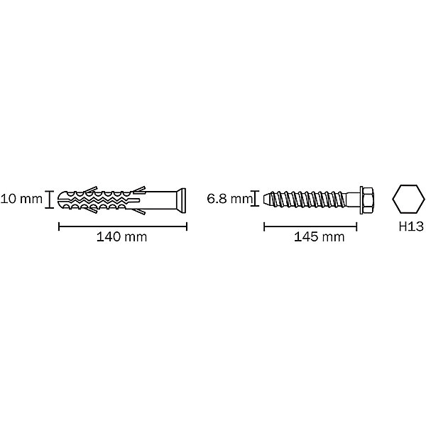 Diall Hex Grey Multi-purpose screw & wall plug (Dia)10mm (L)140mm, Pack ... Diall Hex Grey Multi-purpose screw & wall plug (Dia)10mm (L)140mm, Pack ...