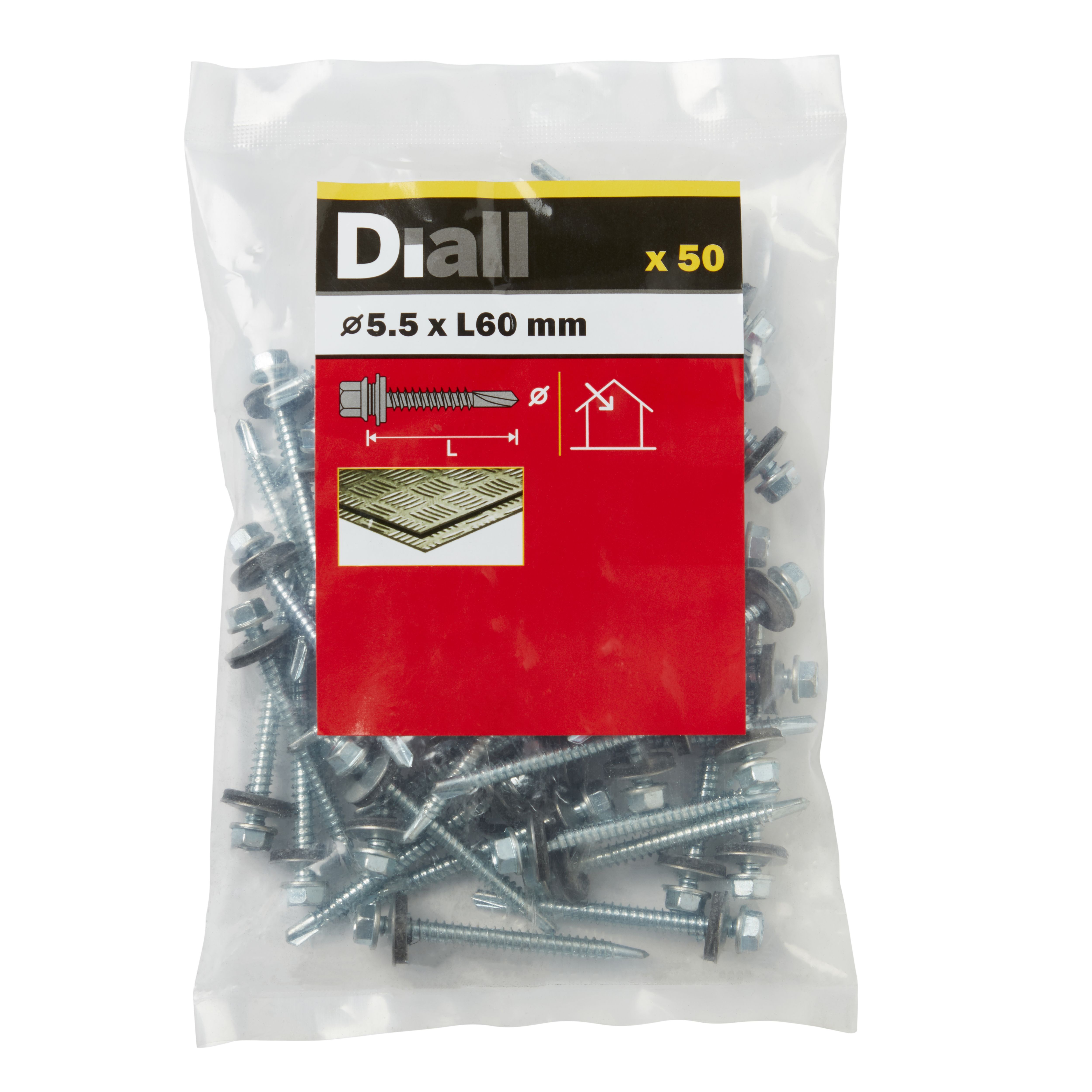 Diall Hex Zinc-plated Carbon steel Roofing screw (Dia)5.5mm (L)60mm ...