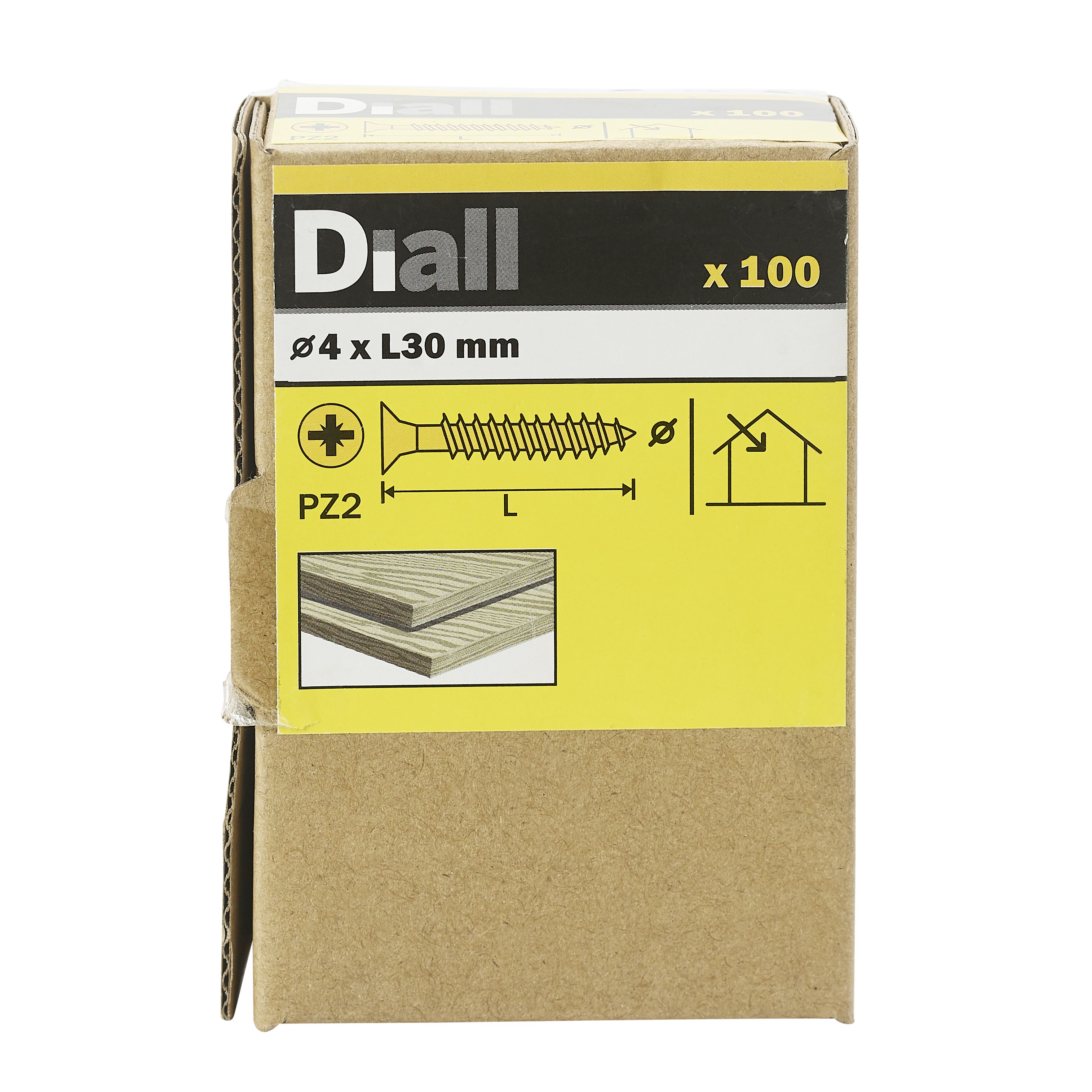 Diall PZ Double-countersunk Yellow-passivated Steel Wood screw (Dia)4mm ...