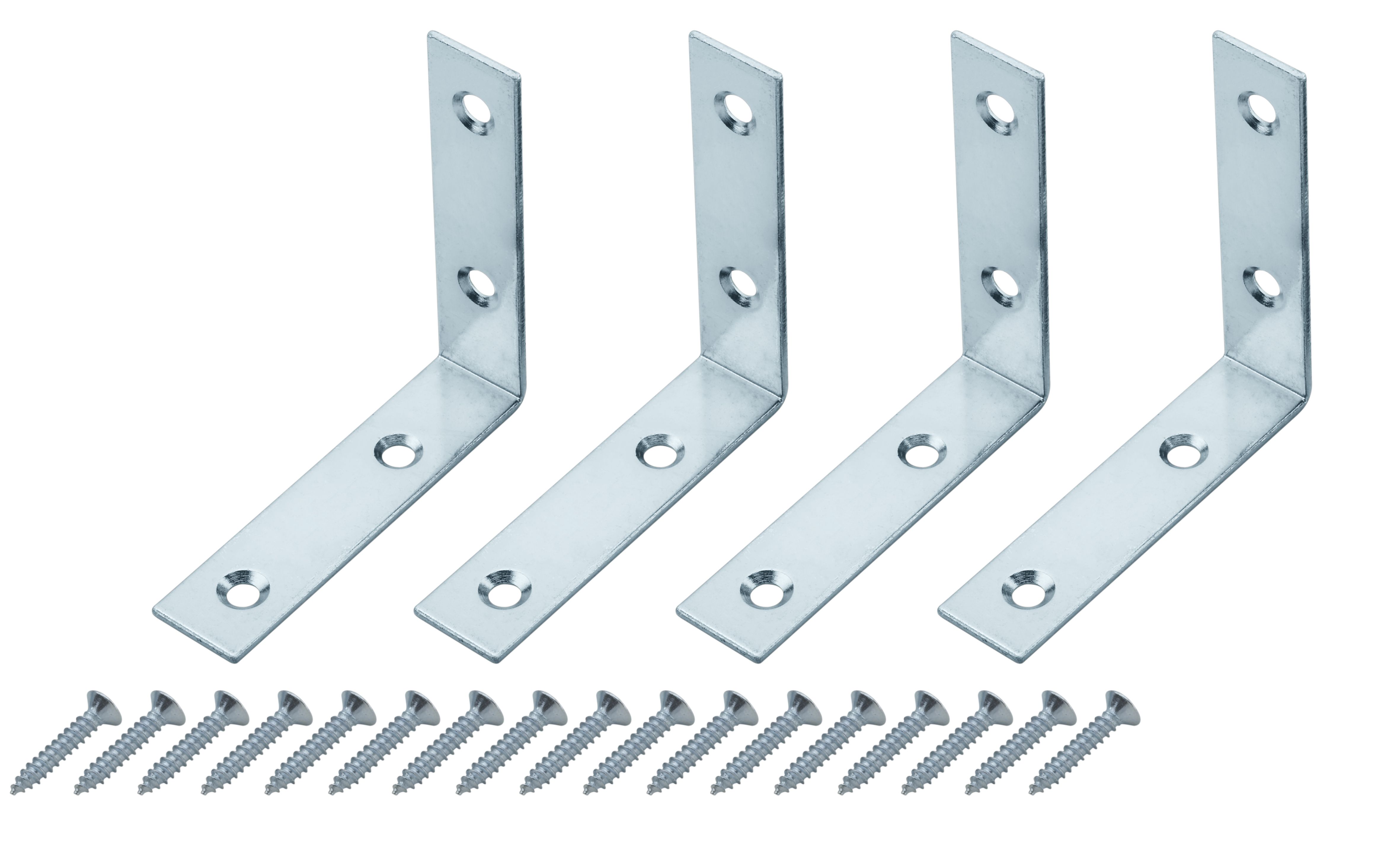 Diall Silver effect Mild steel Corner plate (L)65mm (W)67.5mm, Pack of 4
