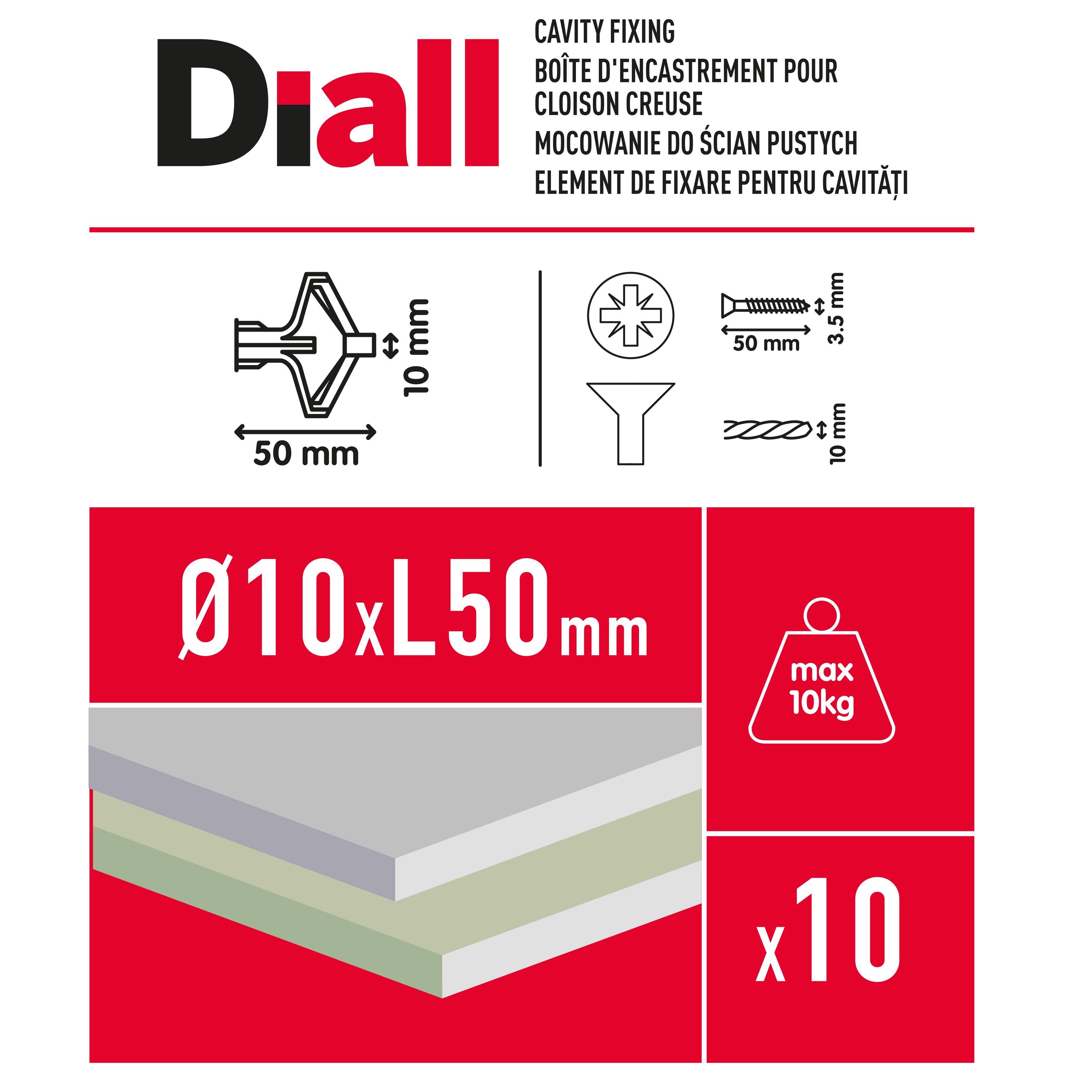 Diall Single Plasterboard Cavity fixing (Dia)10mm (L)50mm, Pack of 10