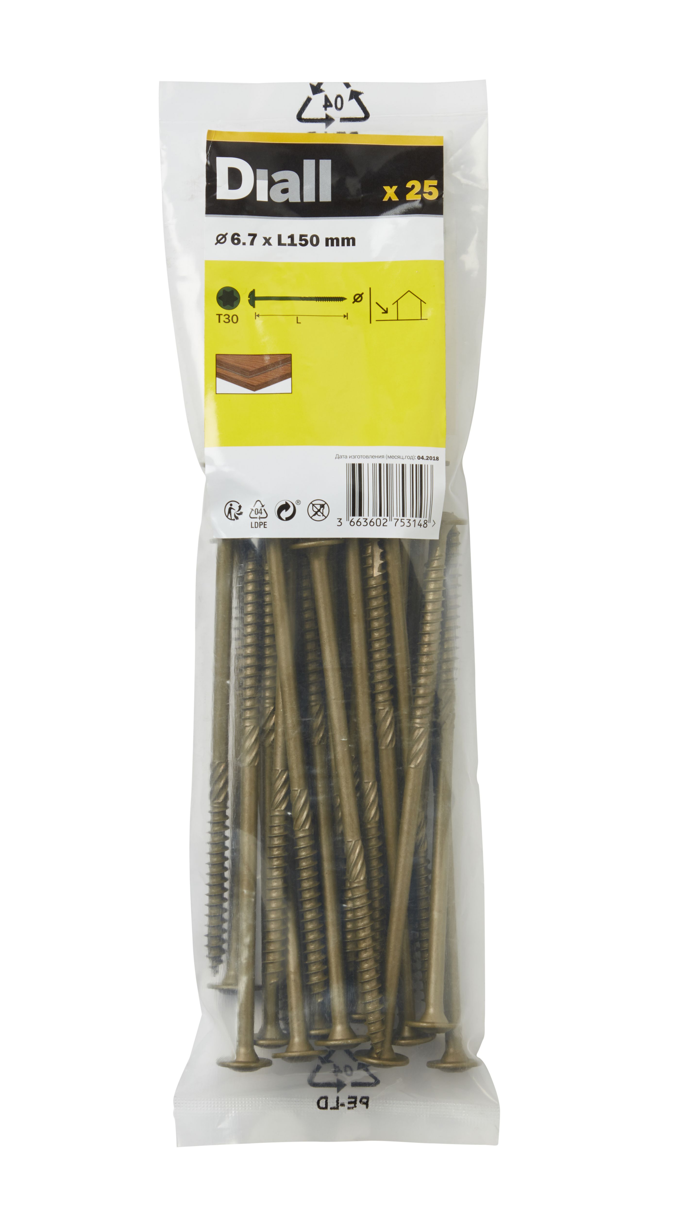 Diall Wafer Carbon steel Screw (Dia)6.7mm (L)150mm, Pack of 25