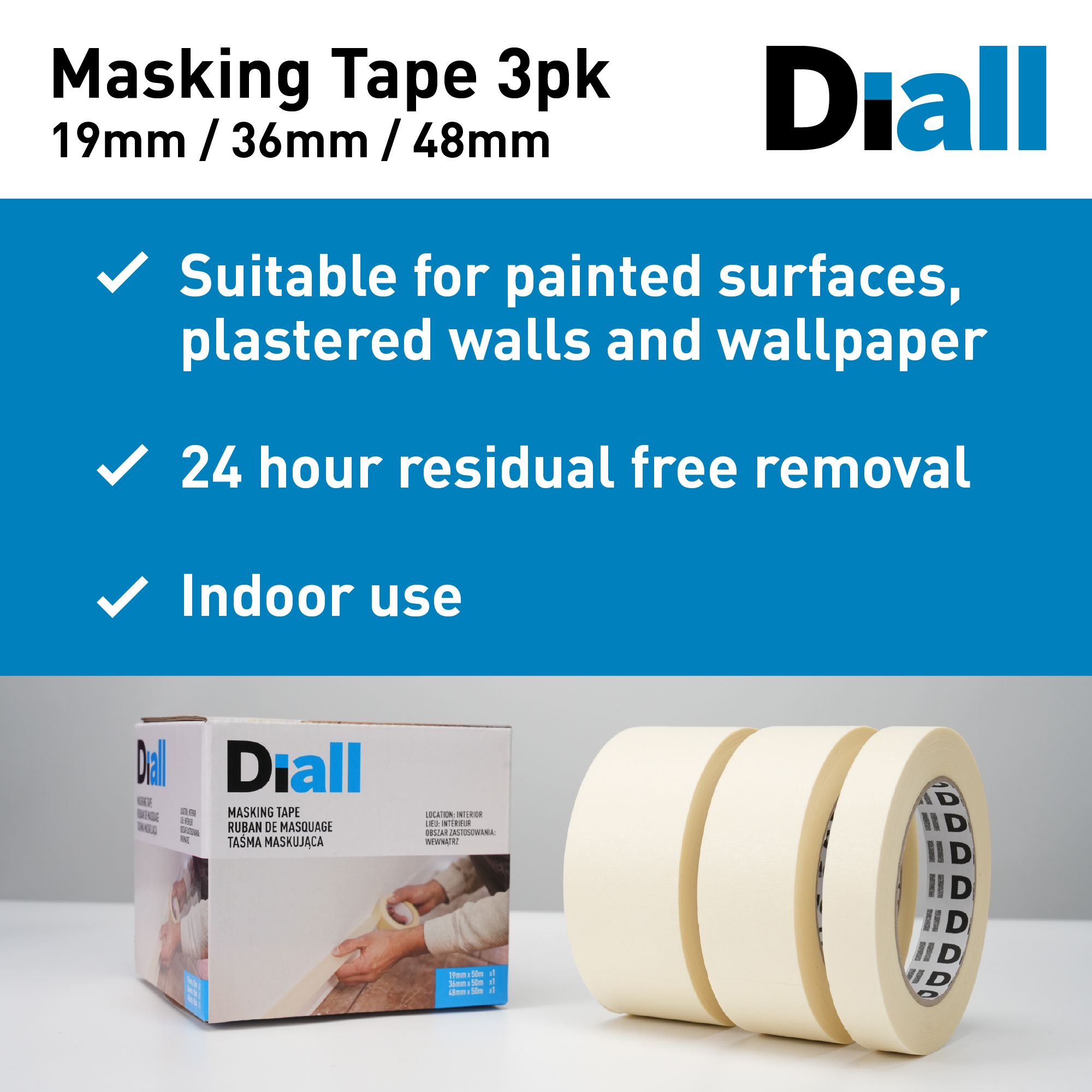 Diall White Masking Tape (L)50m, Set of 3