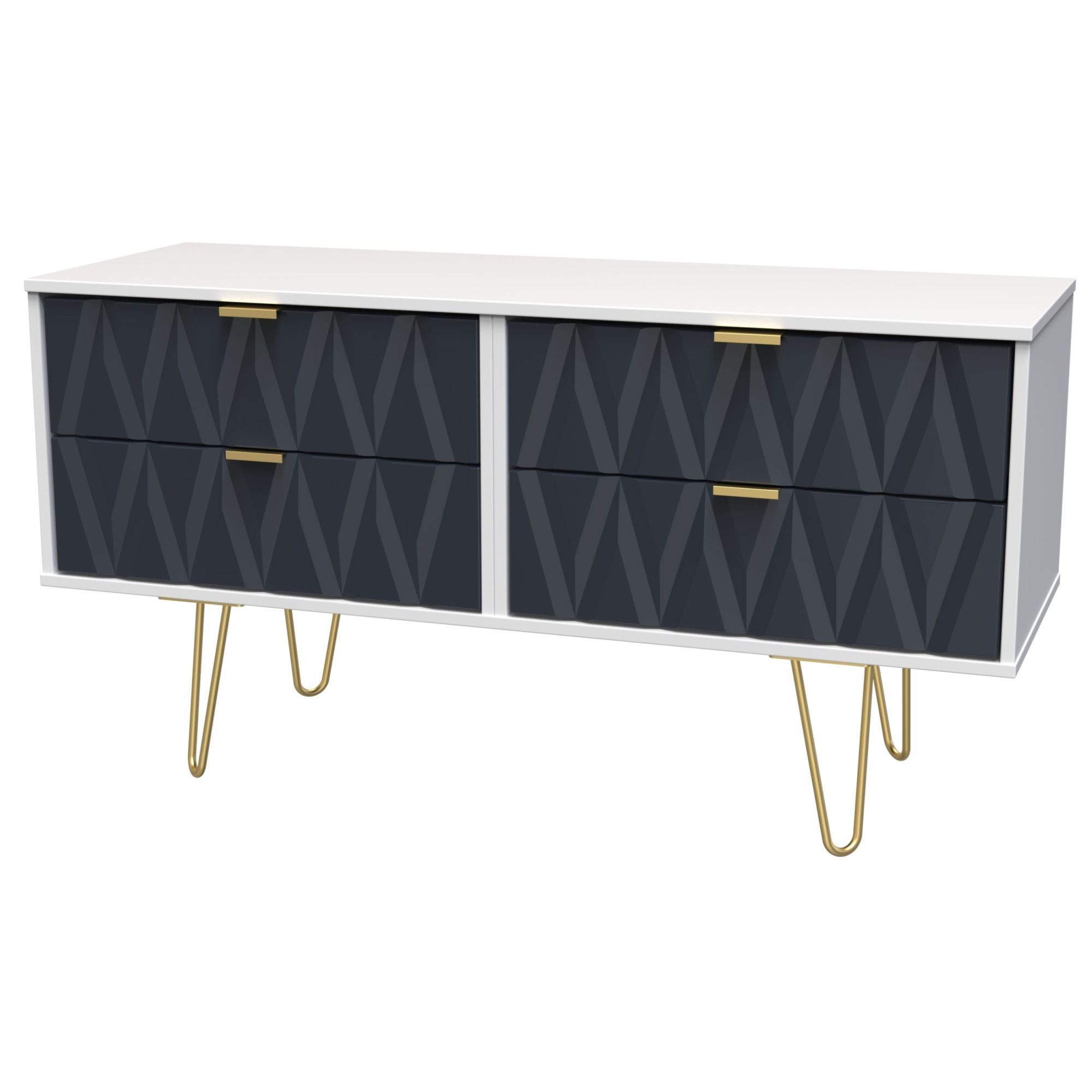 Diamond Ready Assembled Matt Indigo And White Media Unit And 4 Drawers H
