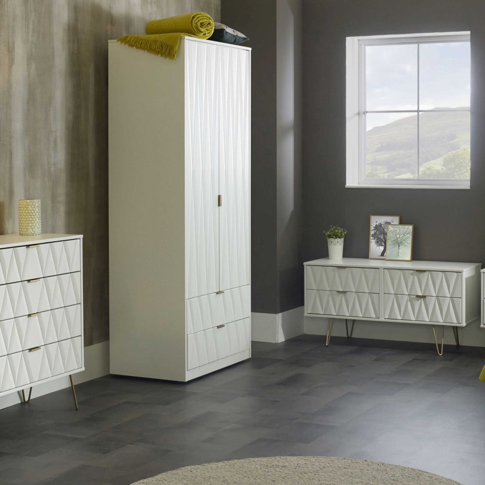 Diamond Ready assembled Modern Matt white Tall Double Wardrobe (H ...