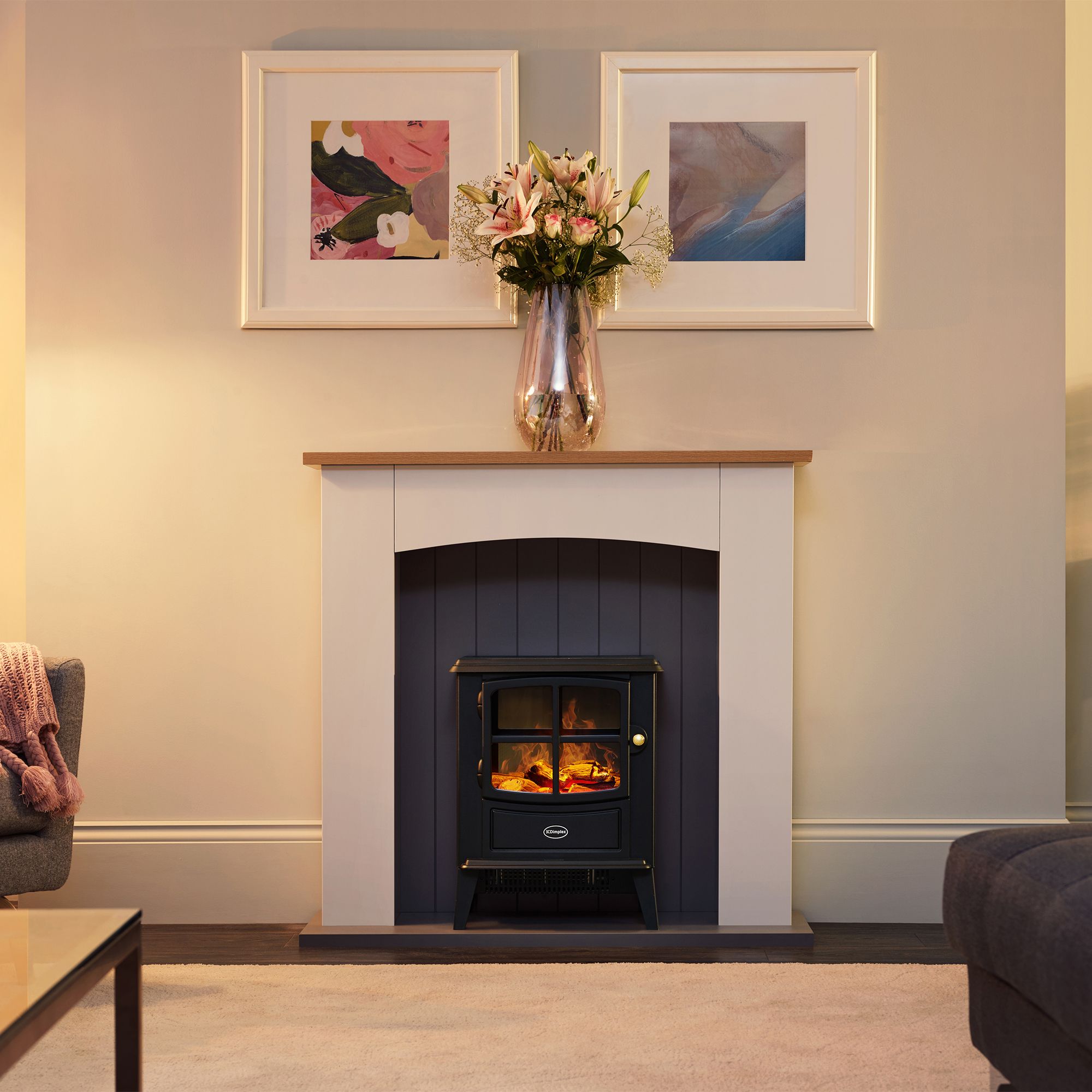 Dimplex Oakmead optiflame White & grey Ivory effect Freestanding & wall ...