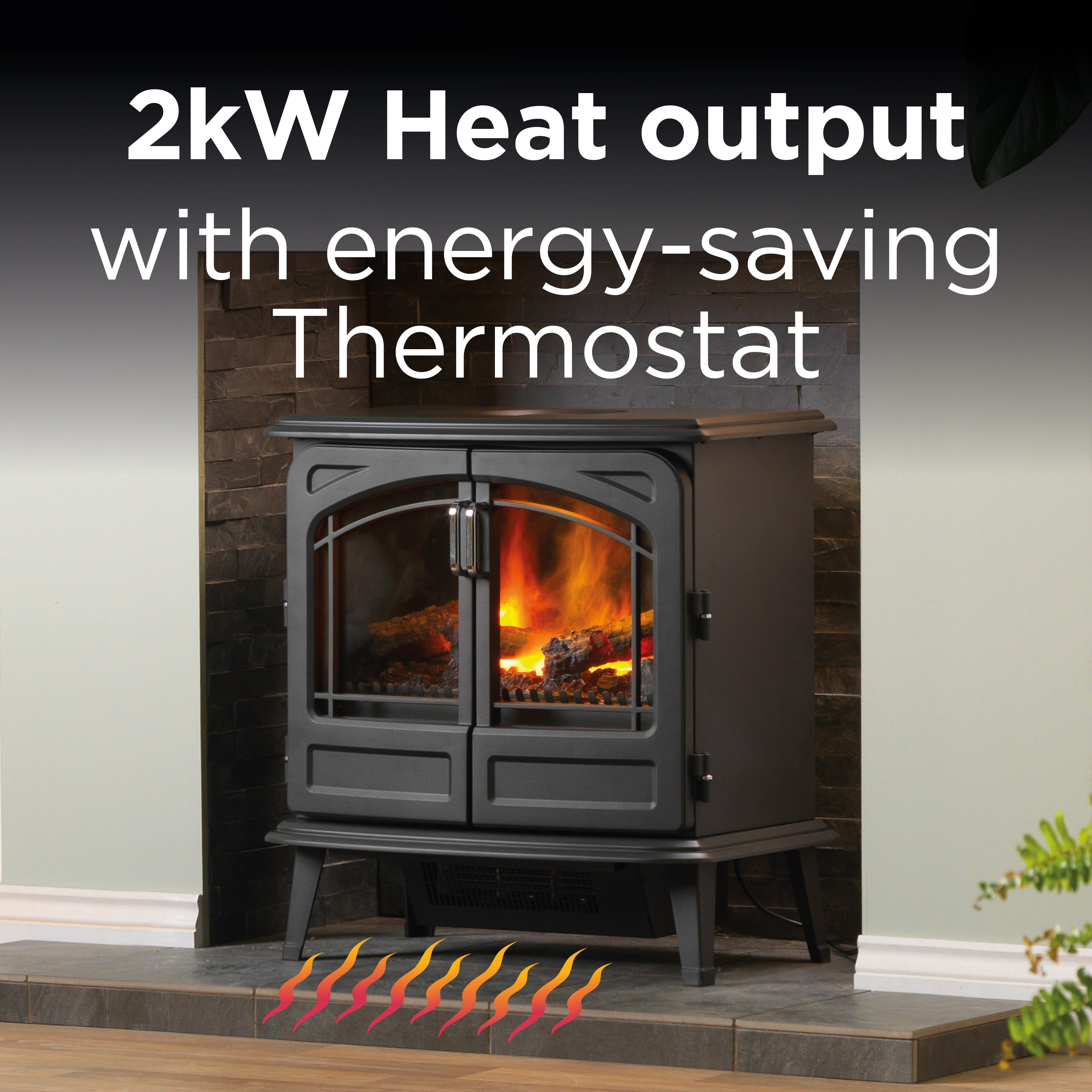 Dimplex Optimyst 2000W Matt Black Cast iron effect Electric Stove (H ...