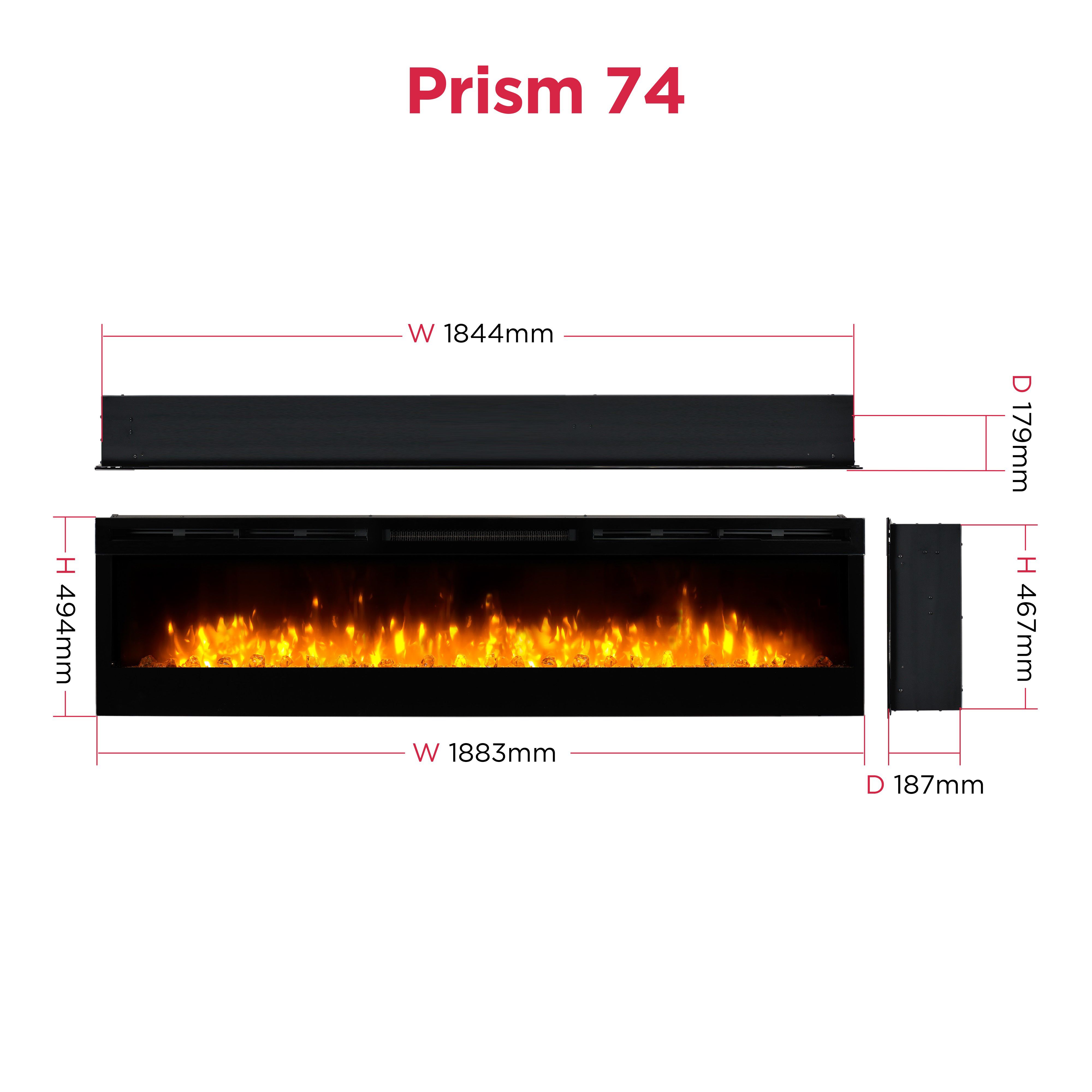 Dimplex Prism 74 1.1kW Gloss Black Glass effect Wall-mounted Electric ...
