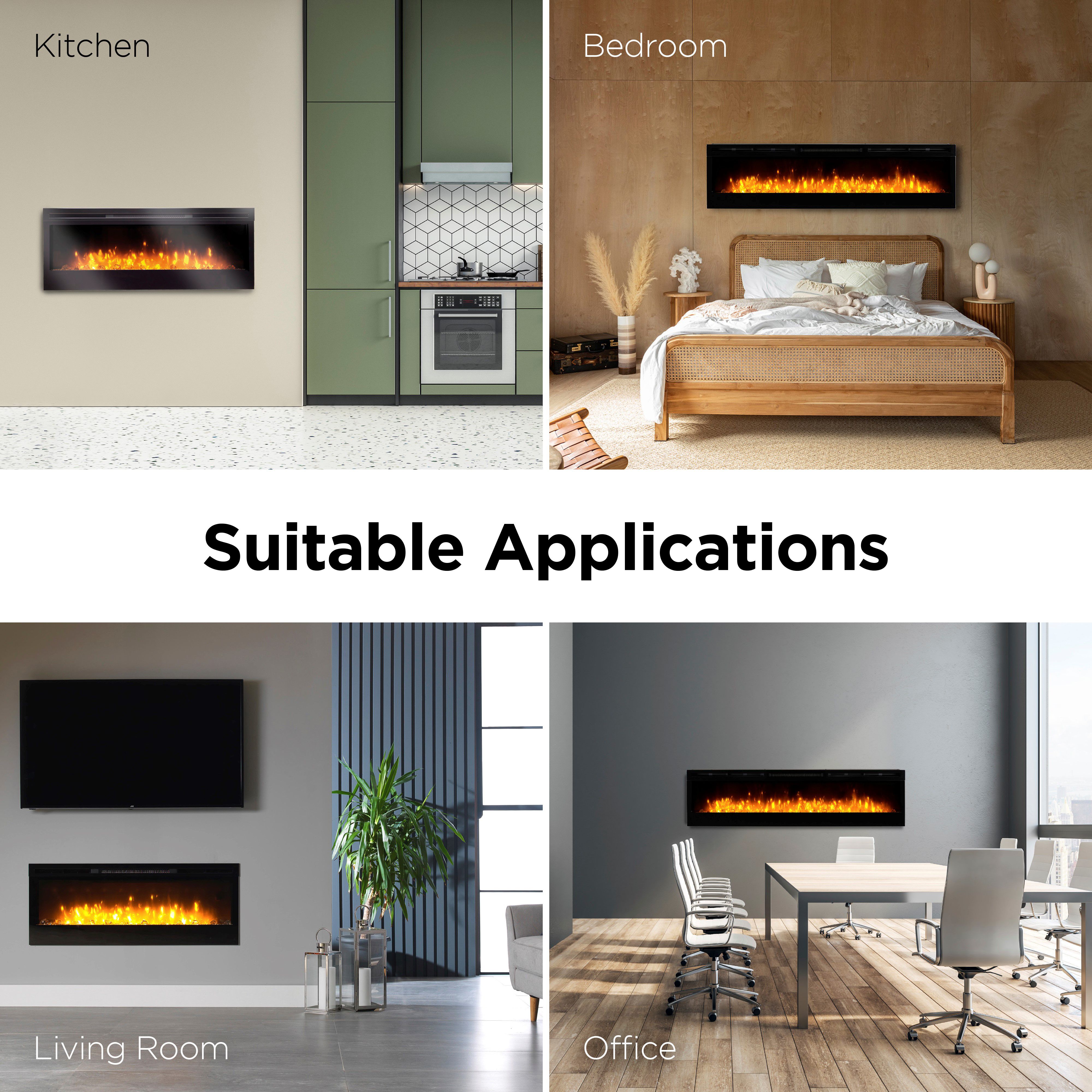 Dimplex Prism 74 1.1kW Gloss Black Glass effect Wall-mounted Electric Fire (H)457mm (W)1844mm (D ...