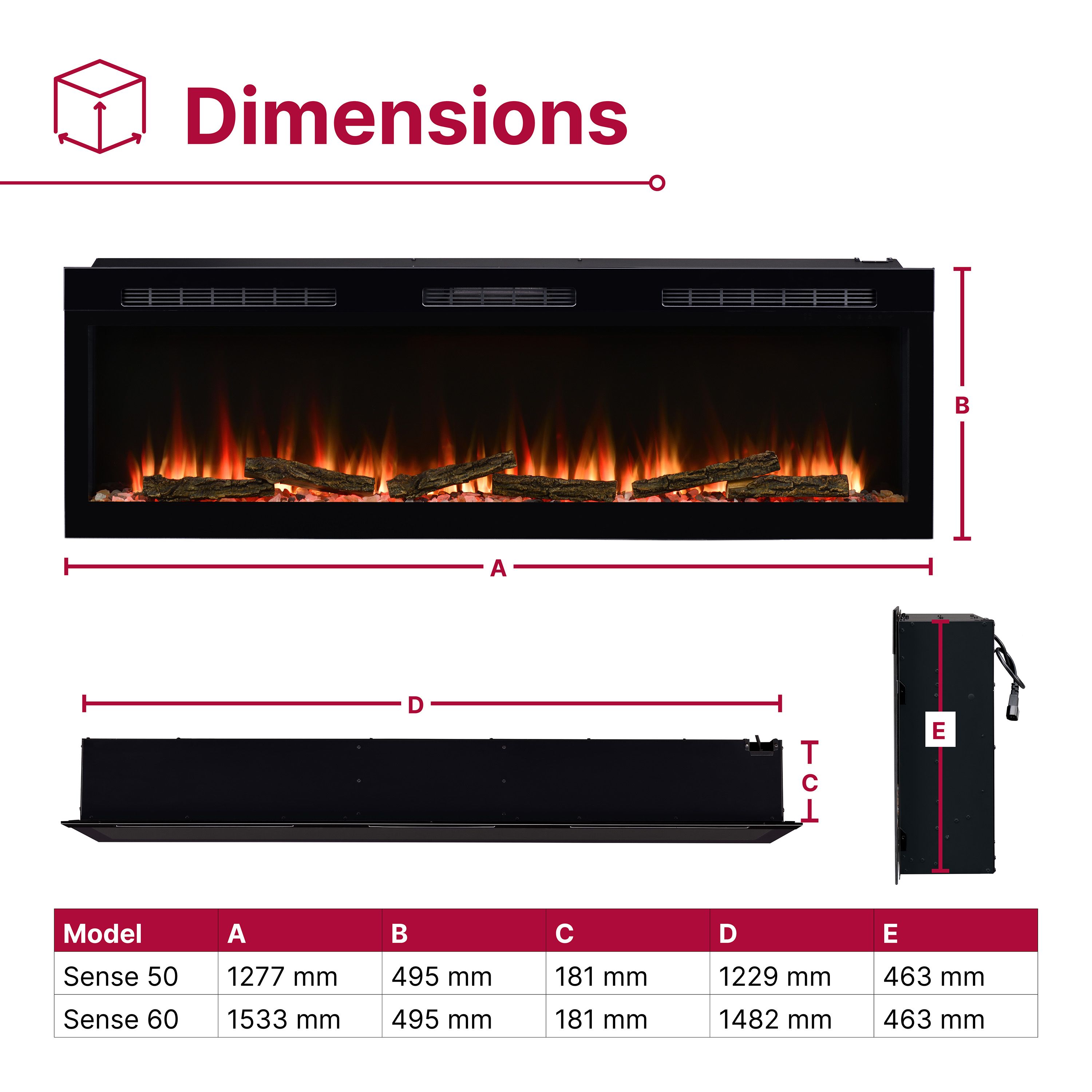 Dimplex Sense 2kW Gloss Black Glass effect Media wall Fire (H)495mm (W ...