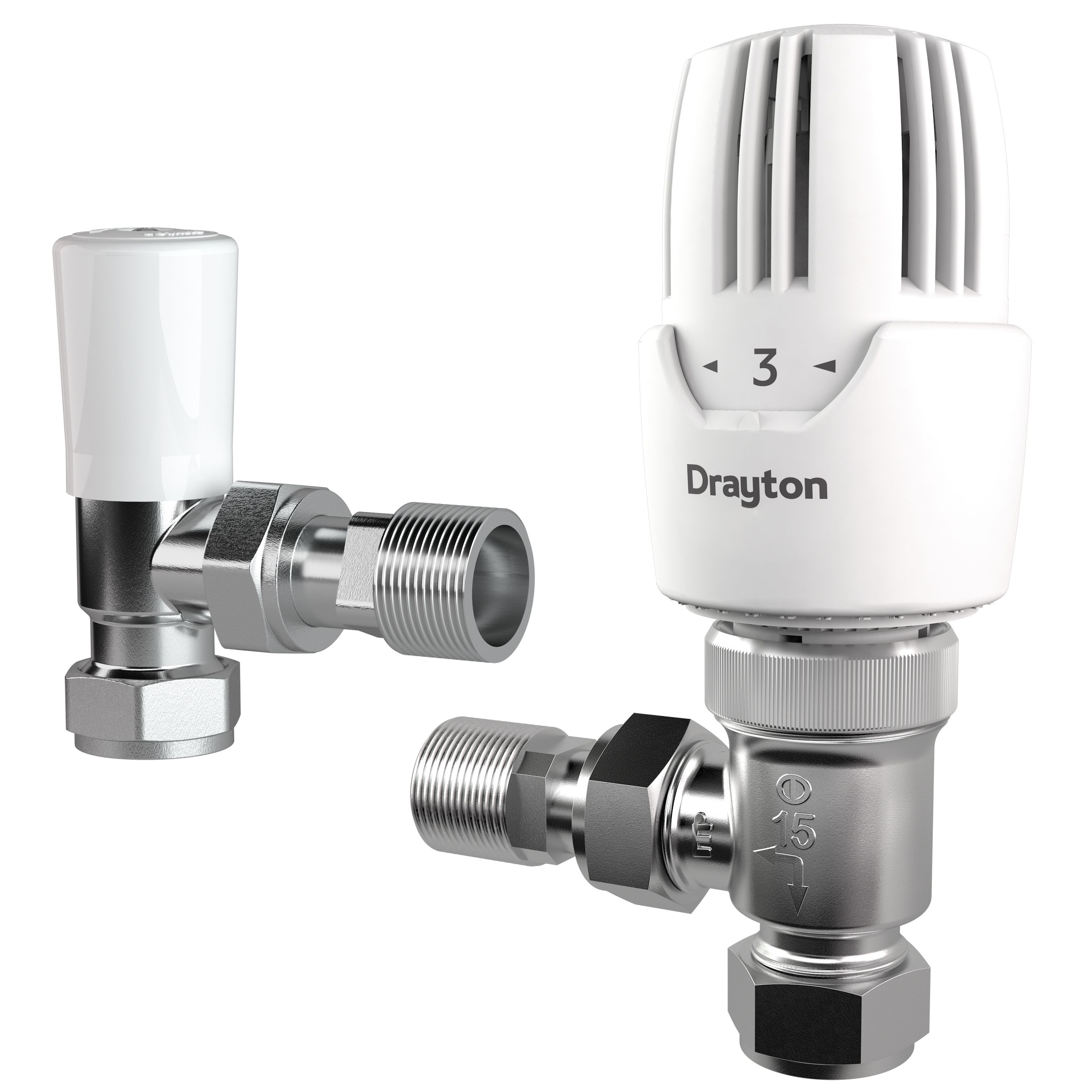 Drayton 10 260 White Angled Radiator valve & lockshield (Dia)15mm