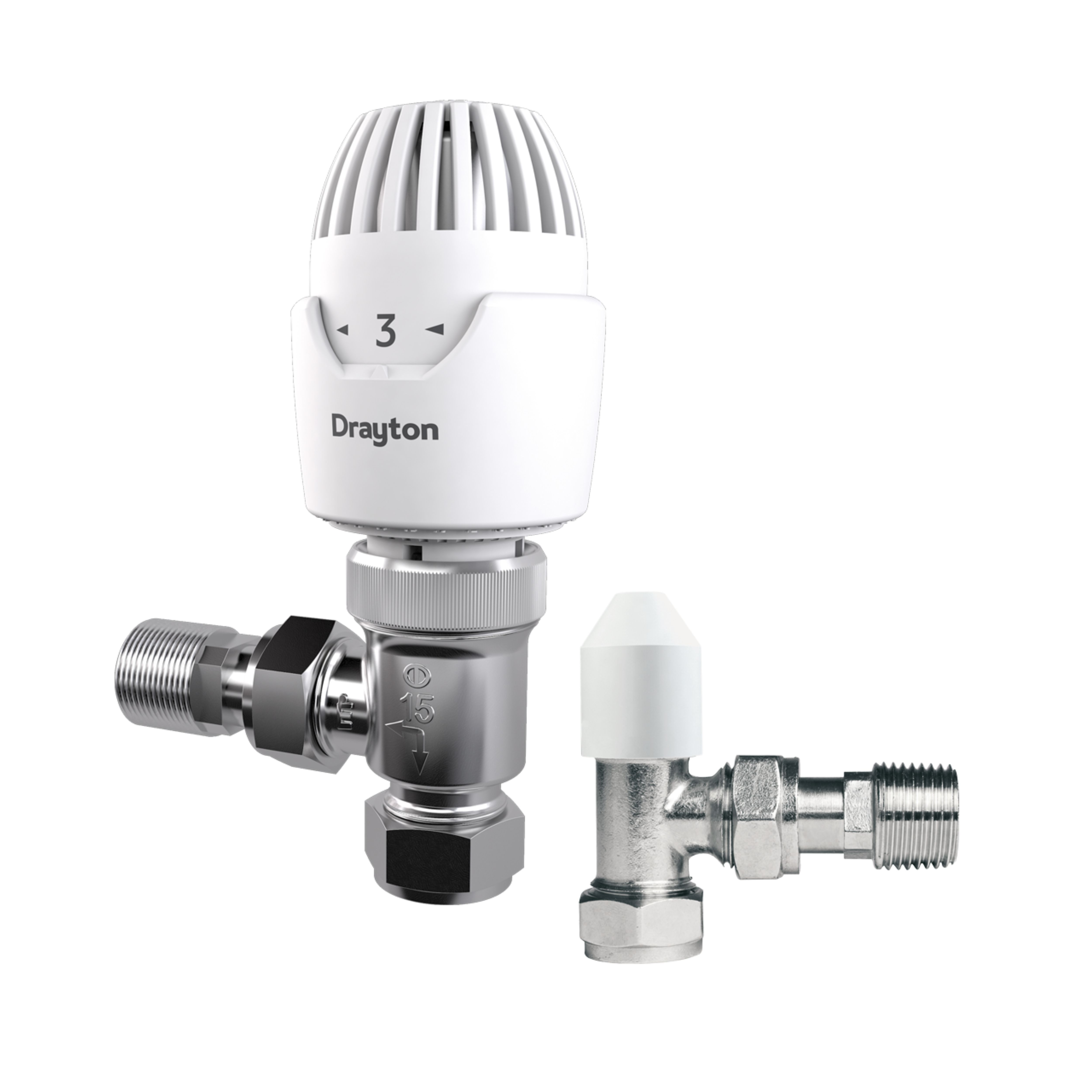 Drayton RT212 White chrome effect Angled Radiator valve & lockshield ...