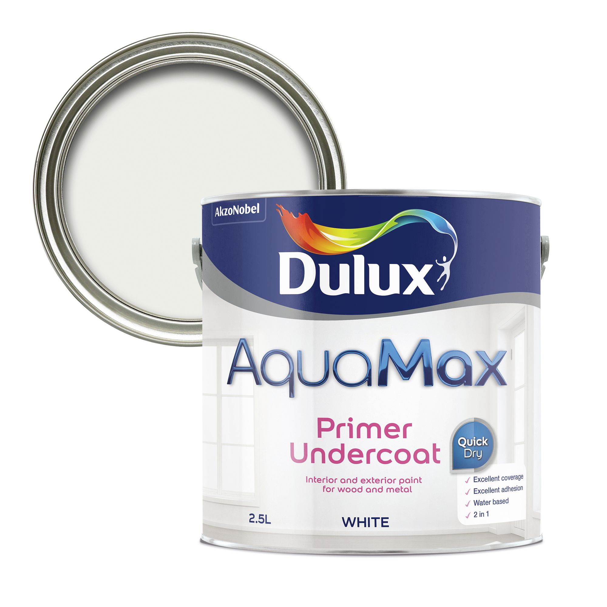 Dulux Aquamax White Metal & wood Primer & undercoat, 2.5L