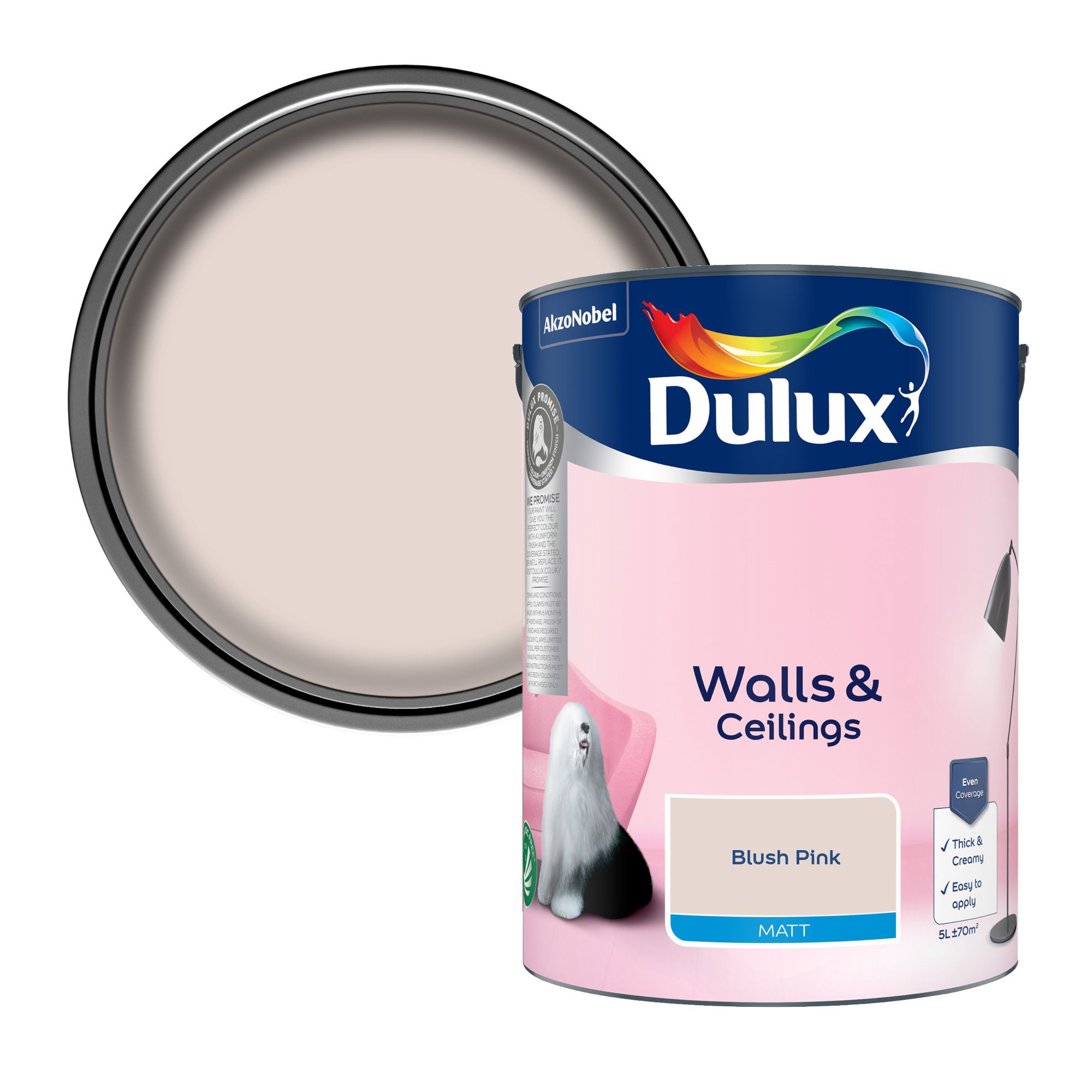 Dulux Blush Pink Matt Wall & ceiling Emulsion paint, 5L