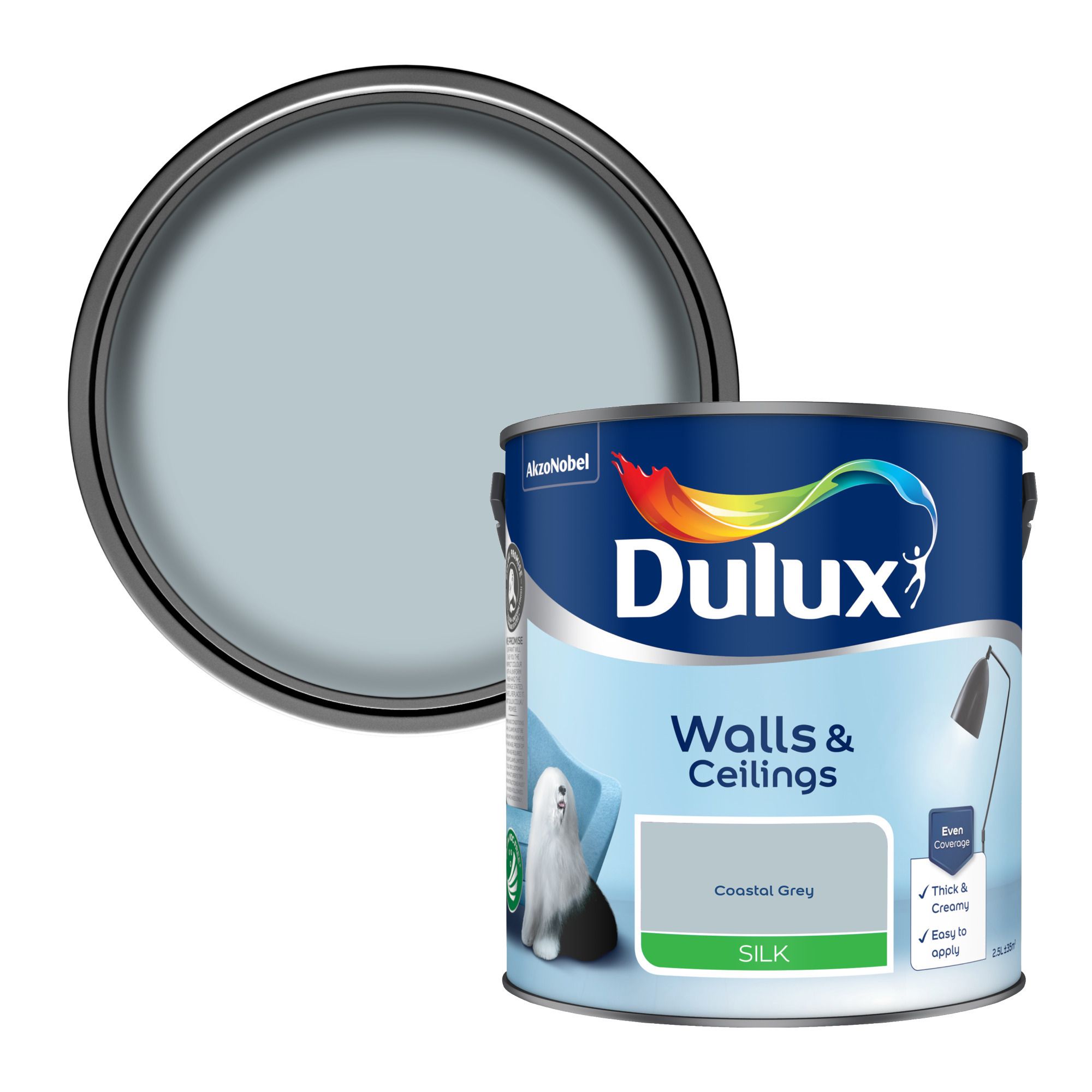 Dulux Costal Grey Silk Wall & ceiling Emulsion paint, 2.5L