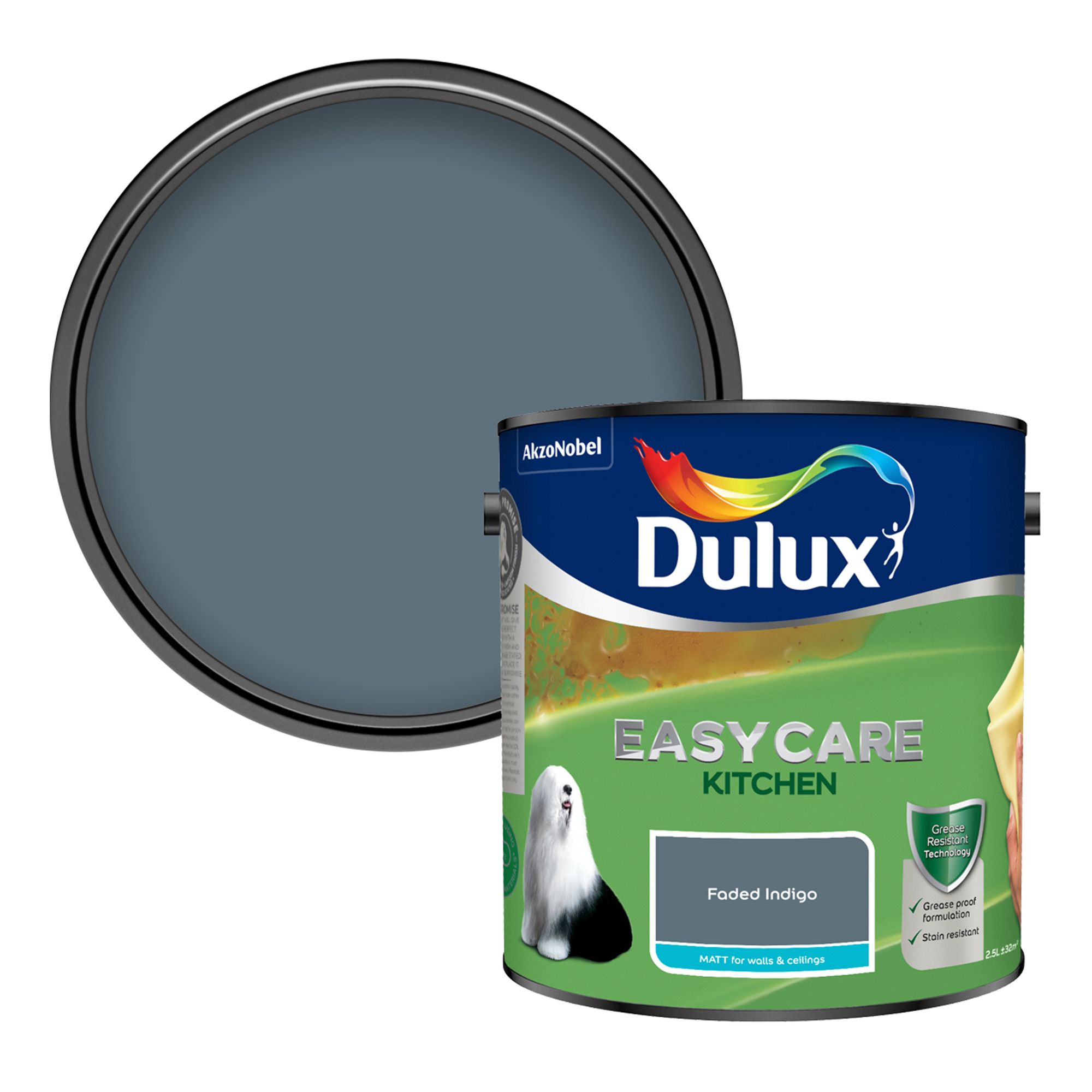Dulux Easycare Kitchen Faded Indigo Matt Wall & ceiling Emulsion paint ...