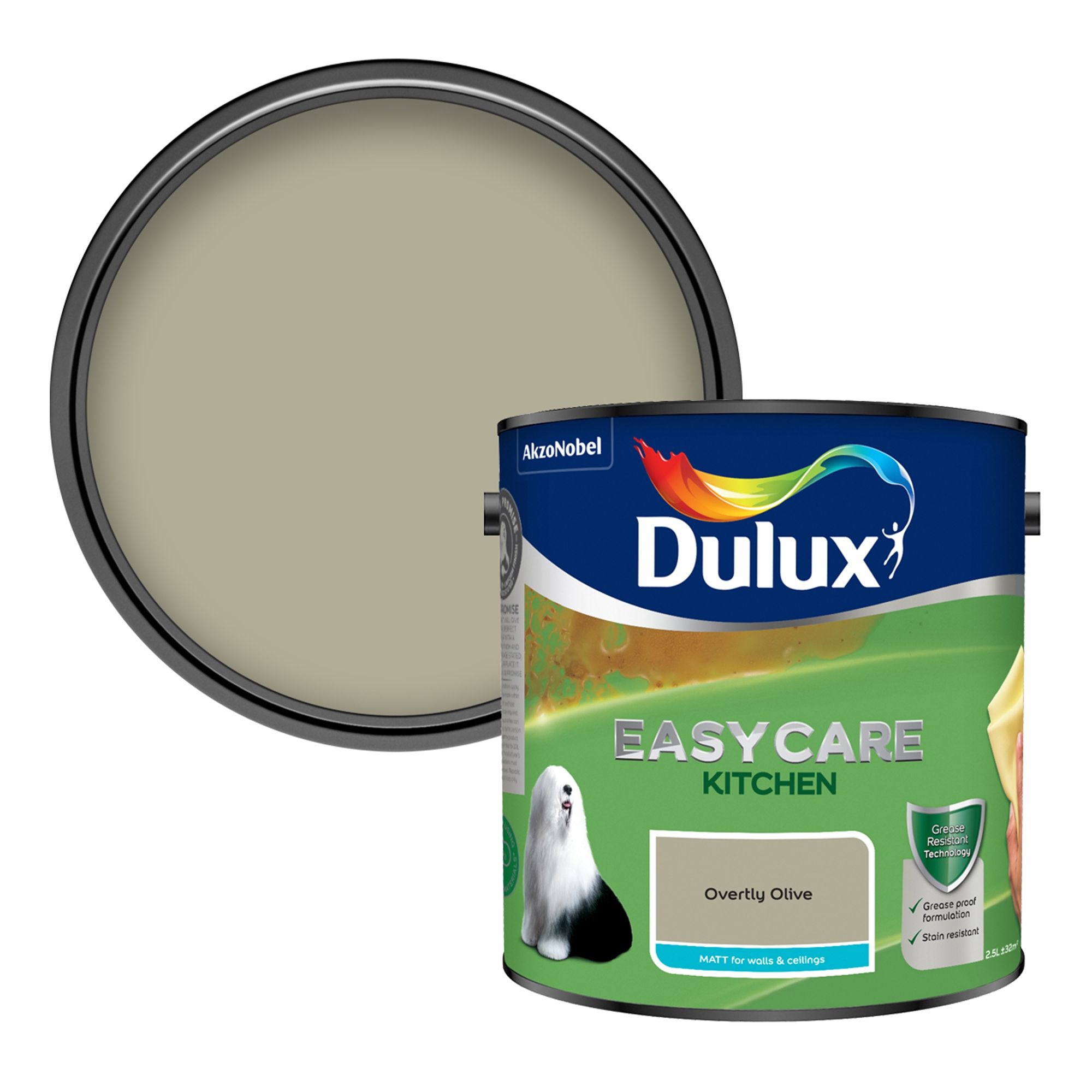 Dulux Easycare Kitchen Overtly Olive Matt Wall & ceiling Emulsion paint ...