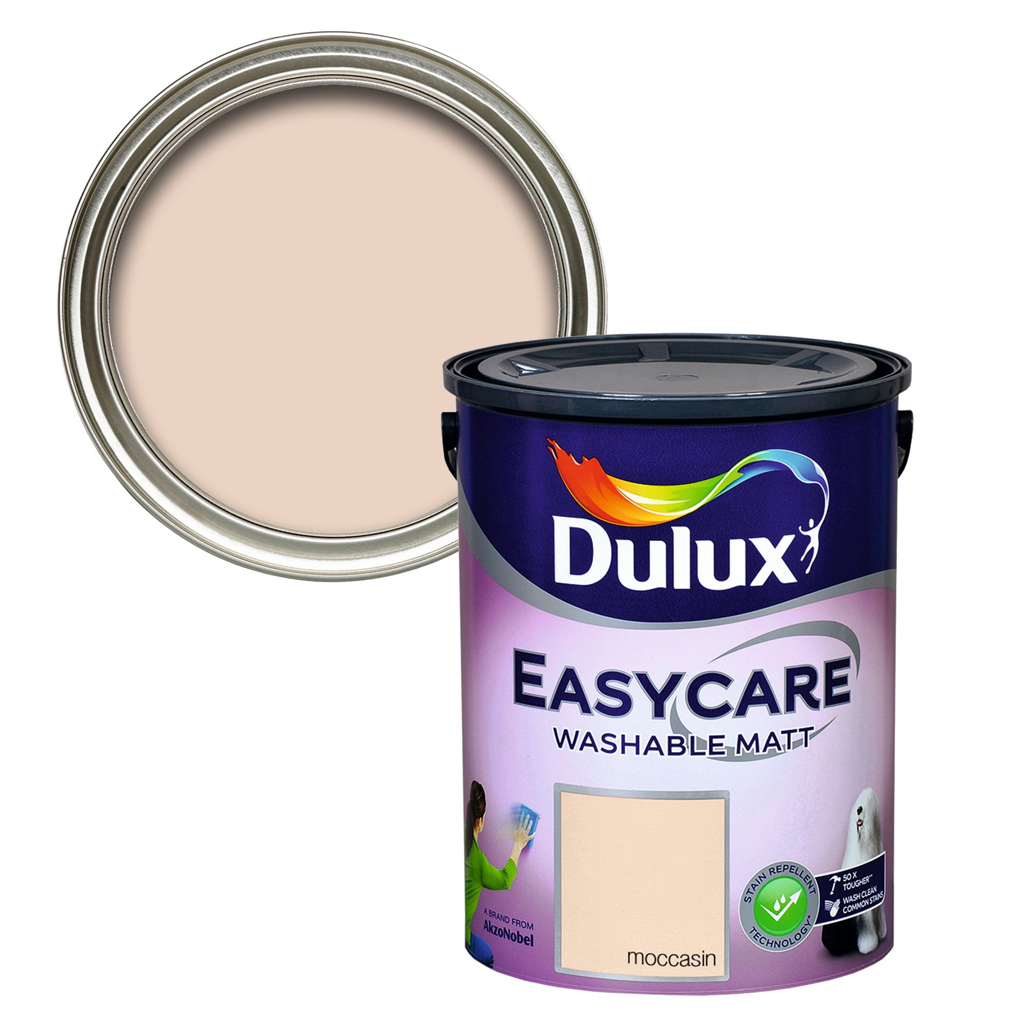 Dulux Easycare Moccasin Flat matt Emulsion paint, 5L