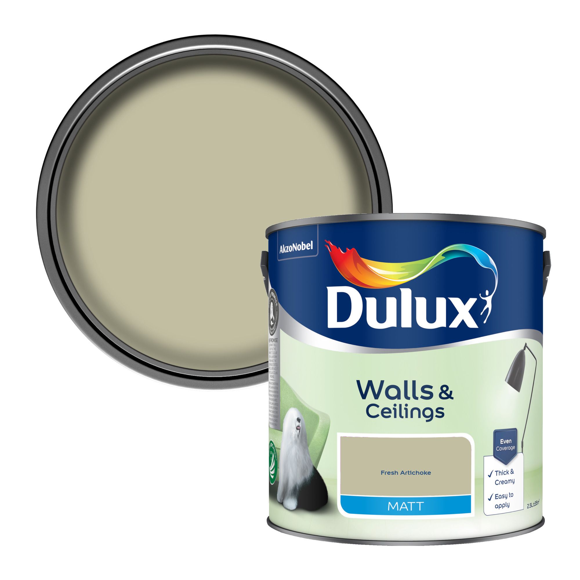 Dulux Fresh Artichoke Matt Wall & ceiling Emulsion paint, 2.5L