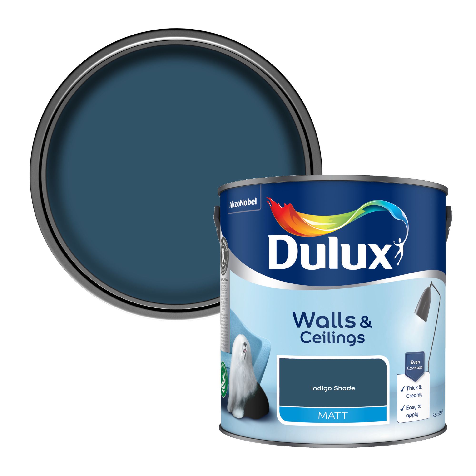 Dulux Indigo Shade Matt Wall & ceiling Emulsion paint, 2.5L