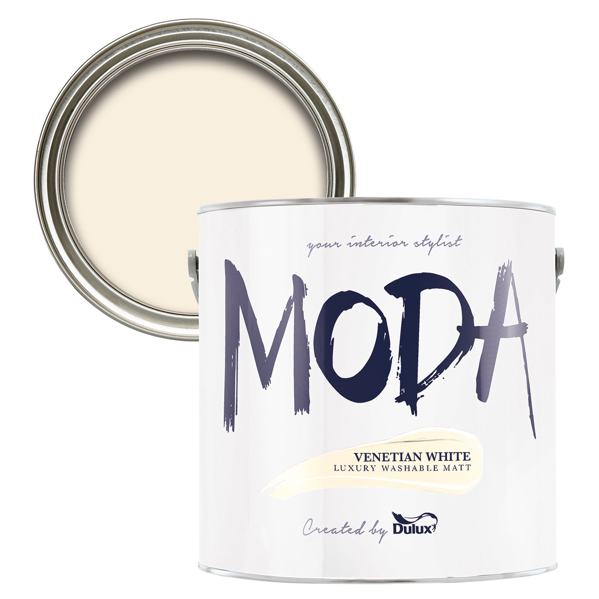 Dulux Moda Venetian white Flat matt Emulsion paint, 2.5L | DIY at B&Q