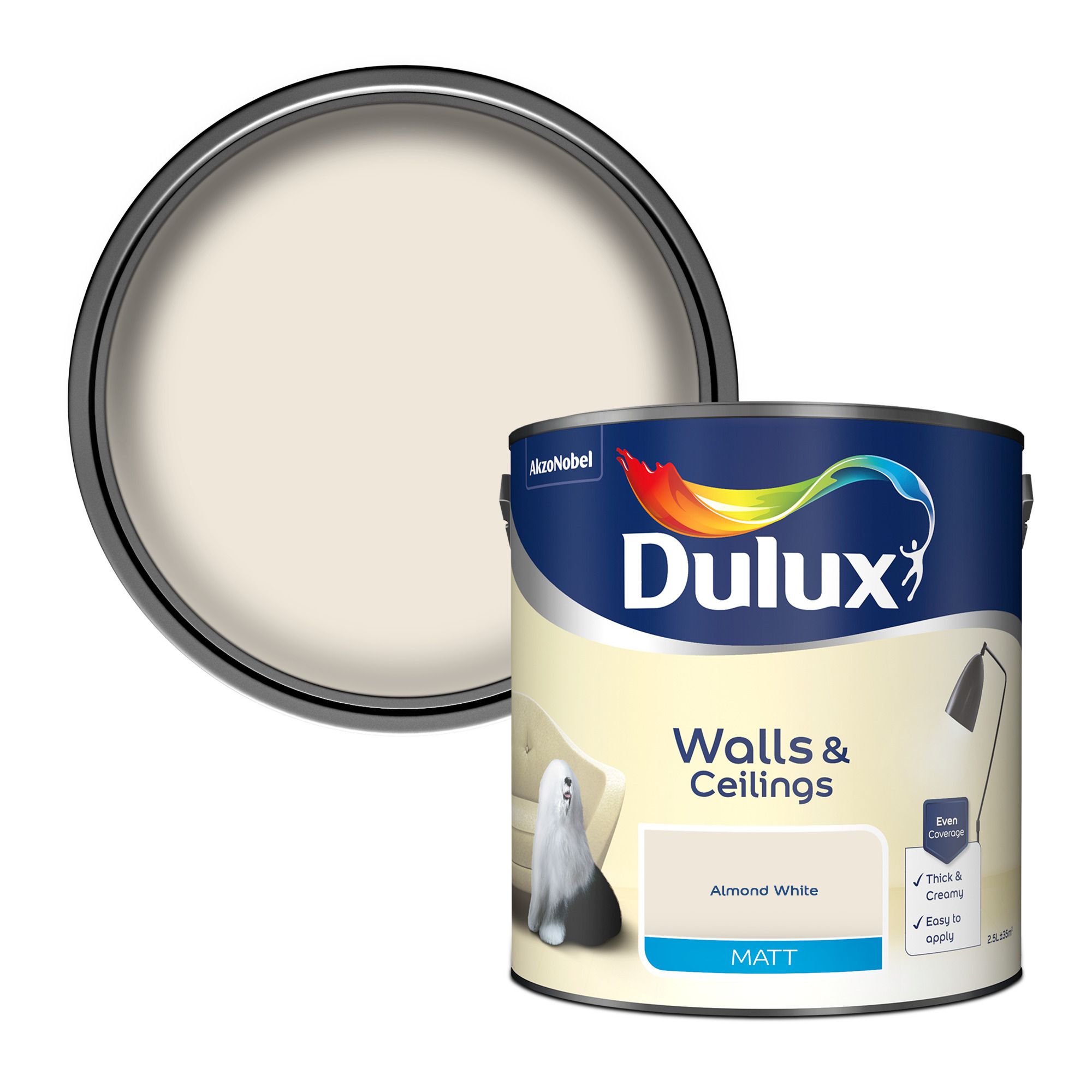 DULUX NATURAL HINTS ALMOND WHITE MATT WALL & CEILING EMULSION PAINT, 2.5L