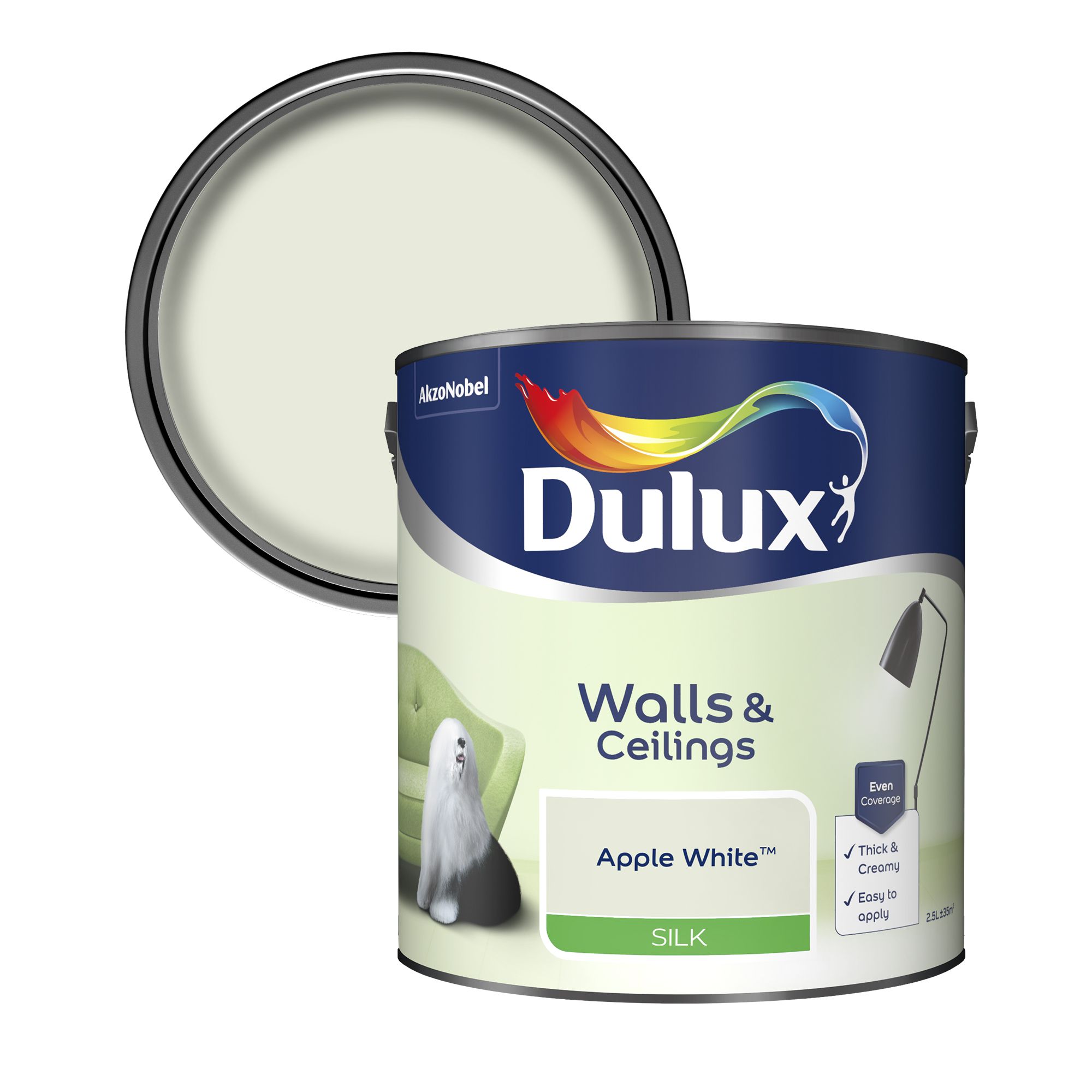 DULUX NATURAL HINTS APPLE WHITE SILK WALL & CEILING EMULSION PAINT, 2.5L