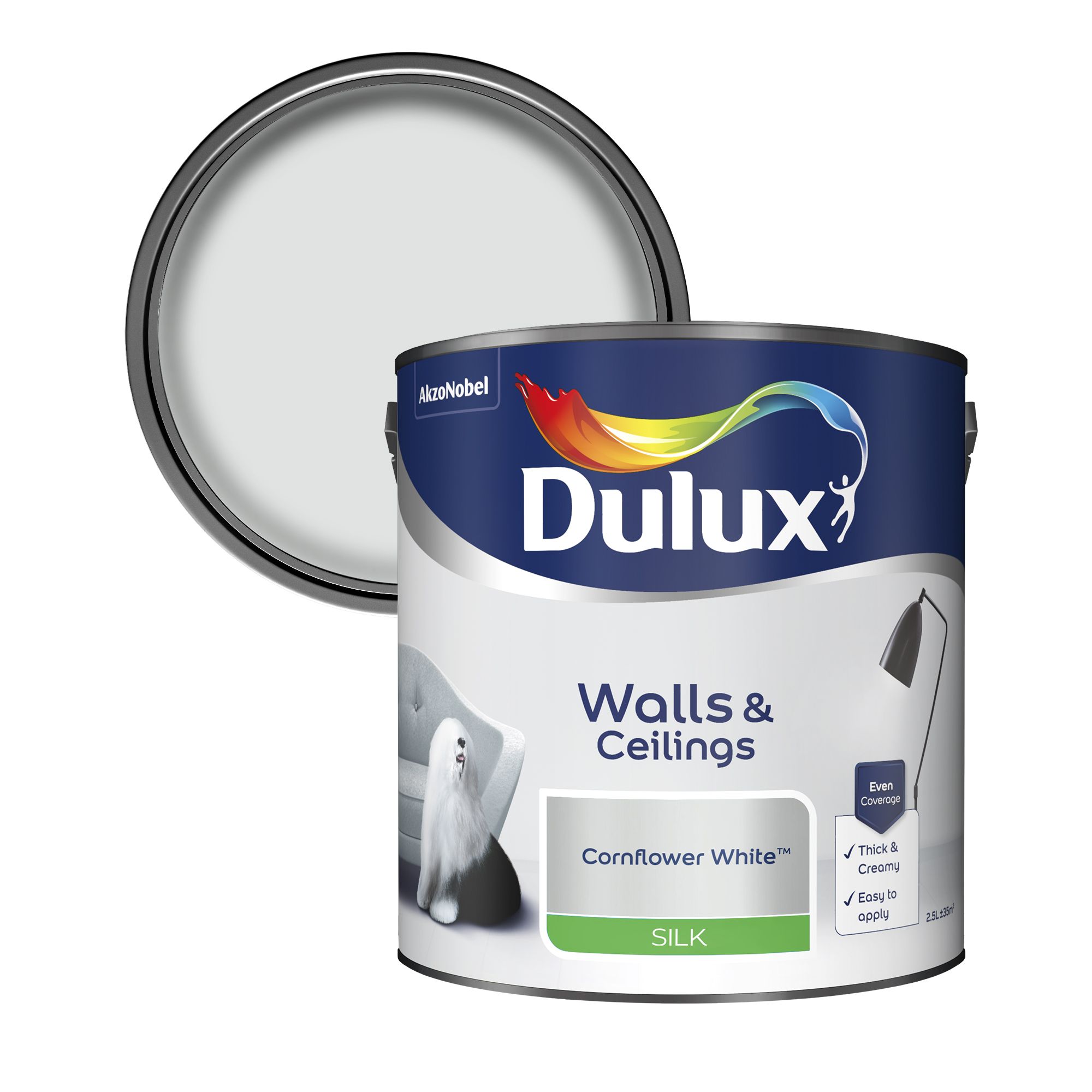 Dulux Natural Hints Cornflower white Silk Wall & ceiling Emulsion paint ...