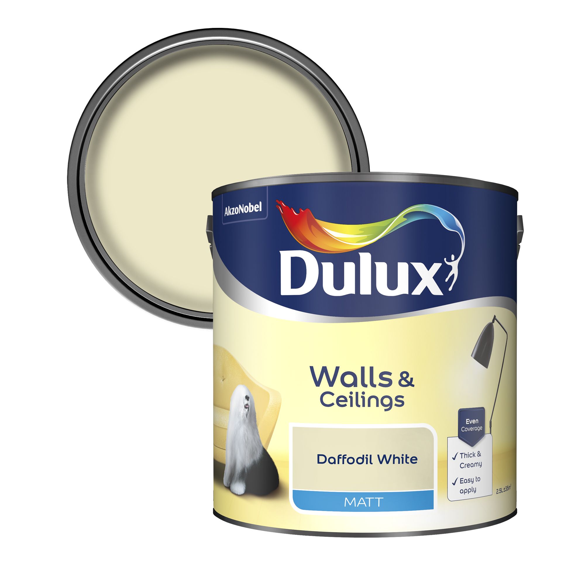 Dulux Natural Hints Daffodil white Matt Wall & ceiling Emulsion paint, 2.5L