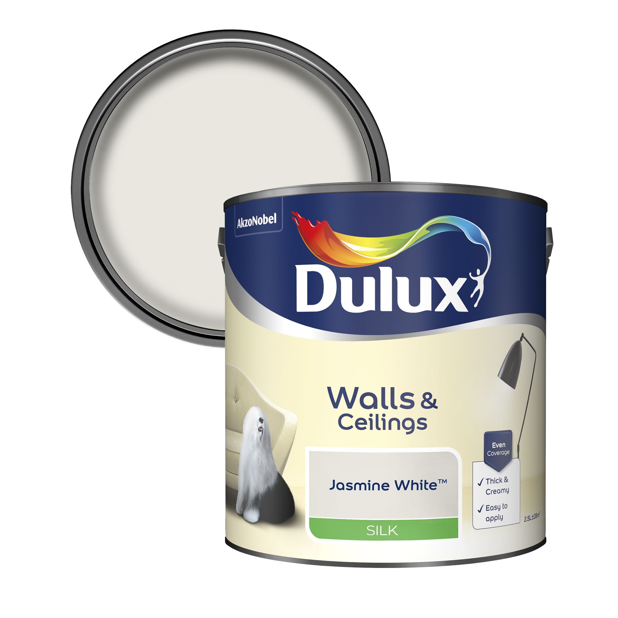 Dulux Natural Hints Jasmine white Silk Wall & ceiling Emulsion paint, 2.5L