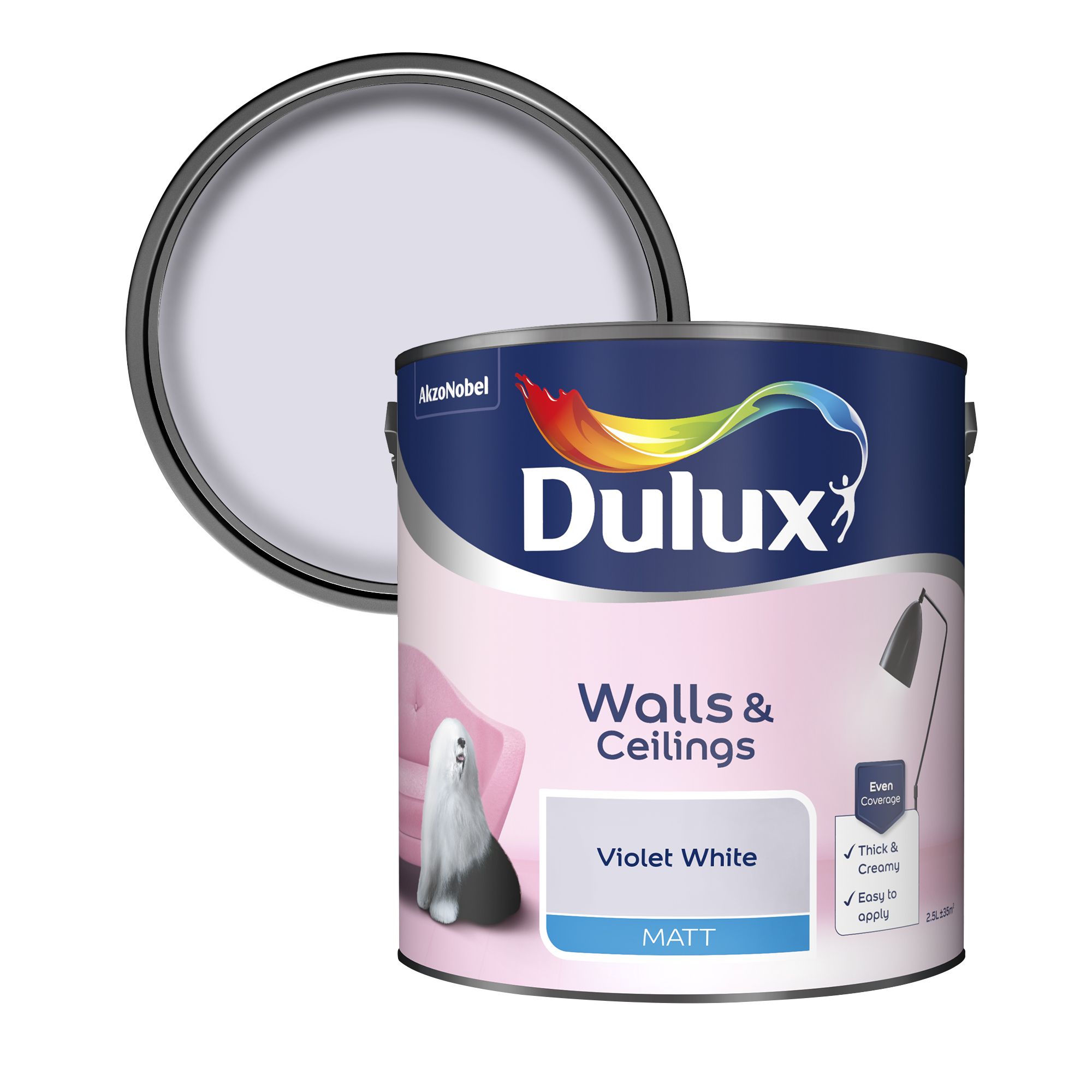 Dulux Natural Hints Violet white Matt Wall & ceiling Emulsion paint, 2.5L