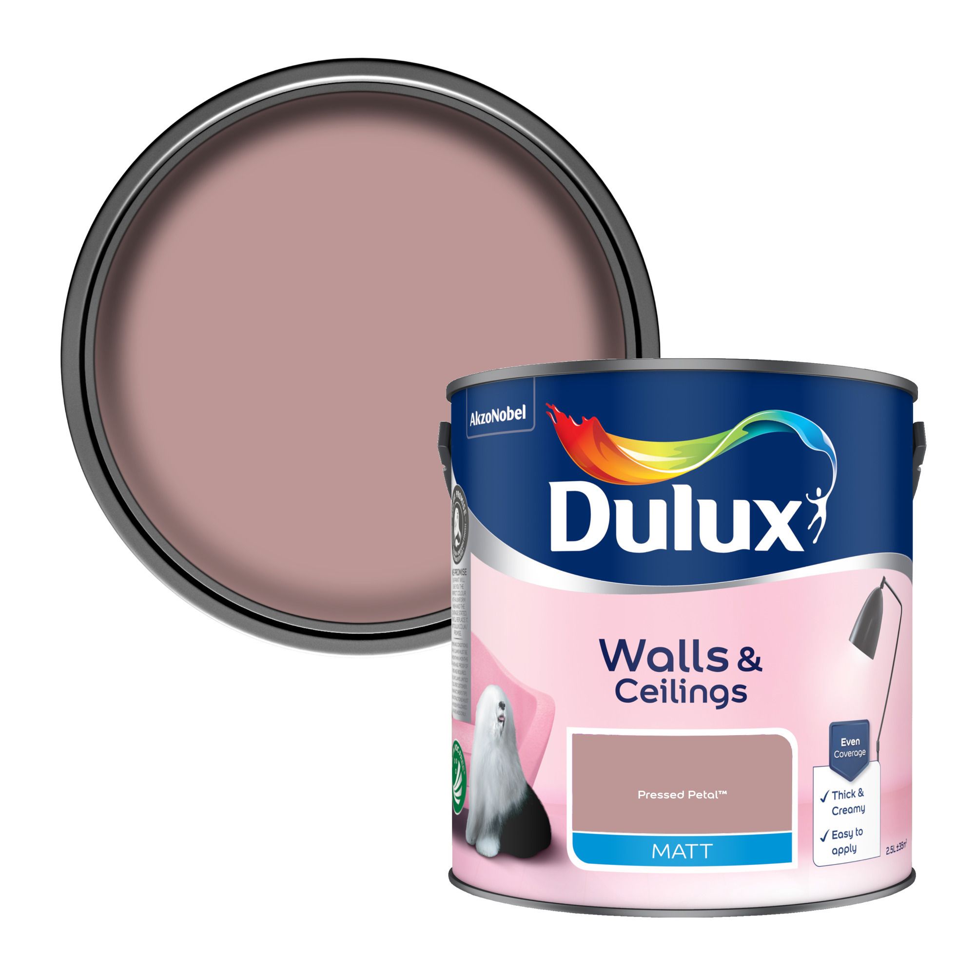 Dulux Pressed Petal Matt Wall & ceiling Emulsion paint, 2.5L