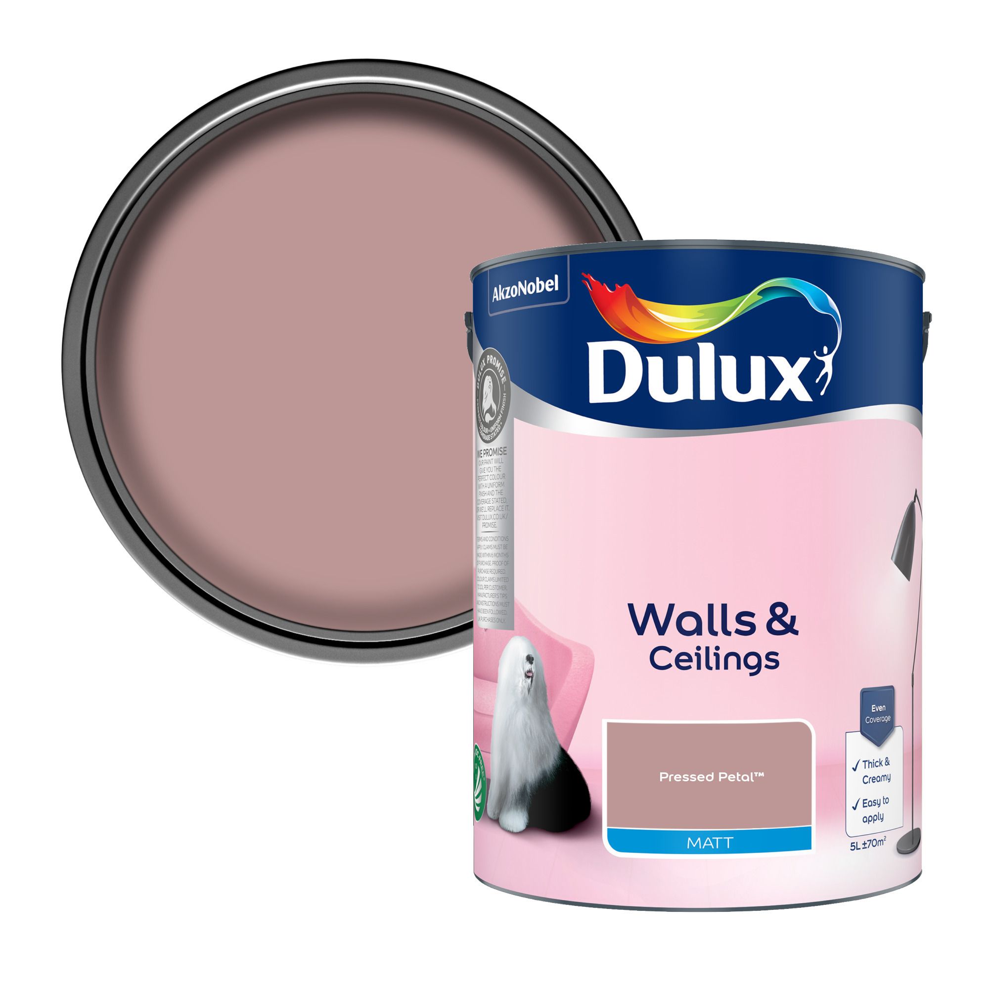 Dulux Pressed Petal Matt Wall & ceiling Emulsion paint, 5L