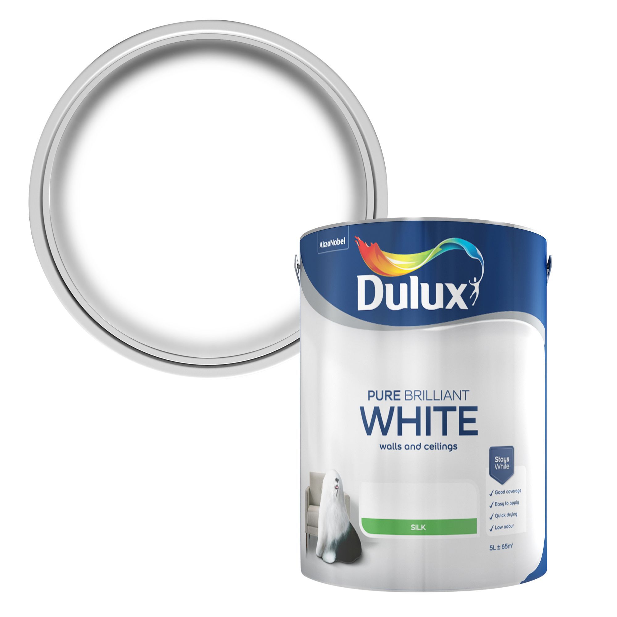 DULUX PURE BRILLIANT WHITE SILK EMULSION PAINT, 5L