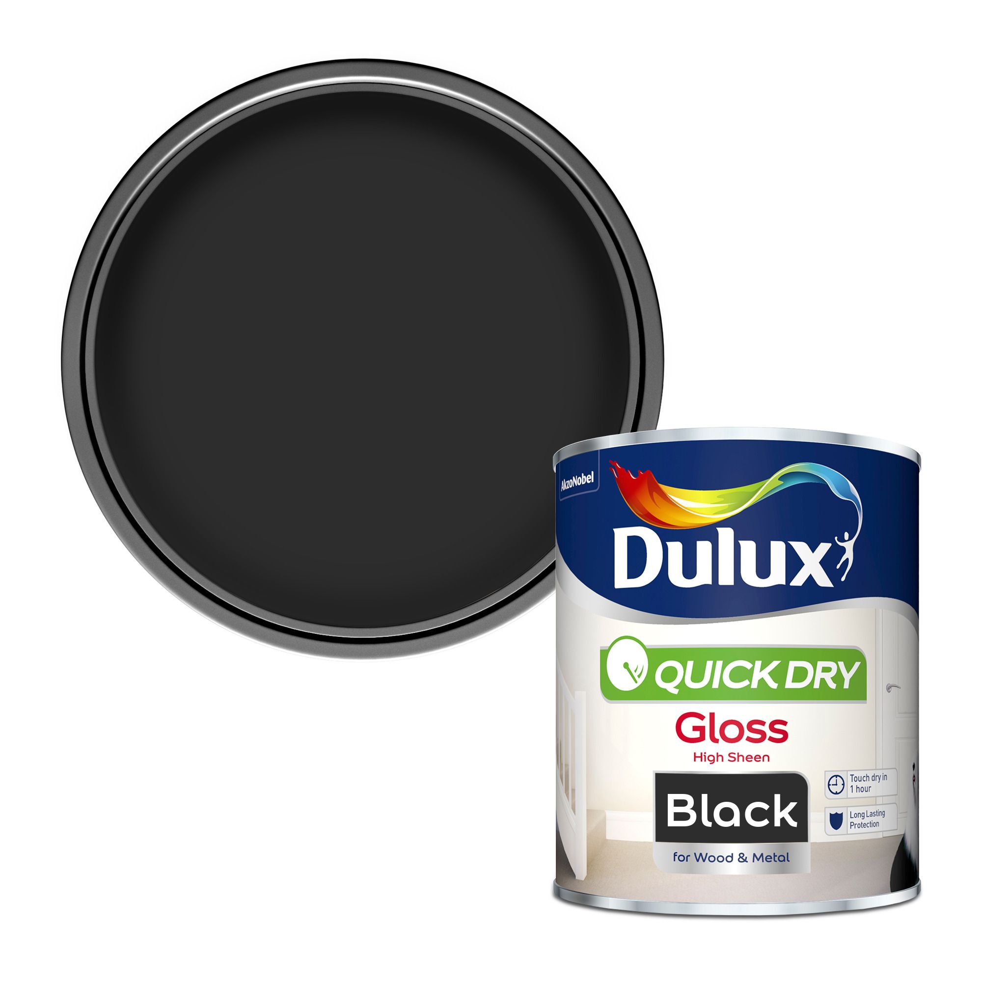 Dulux Quick dry Black Gloss Metal wood paint 750ml