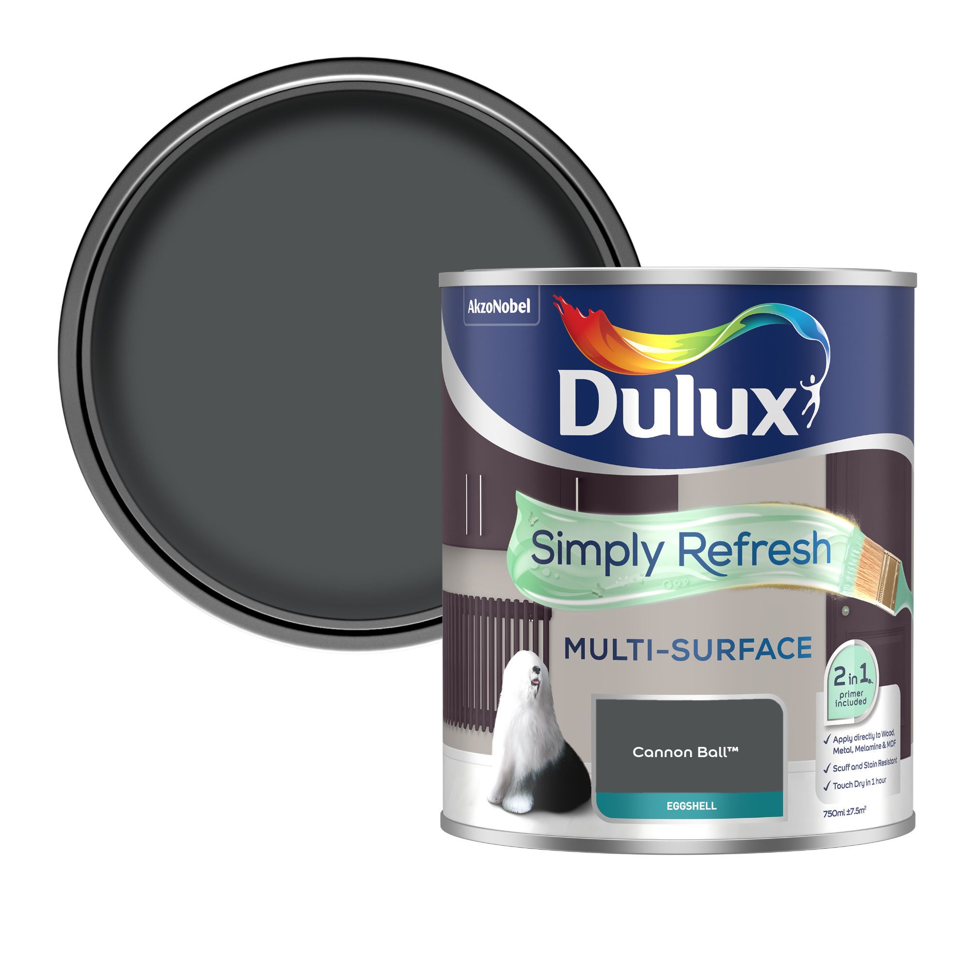 Dulux Simply Refresh Cannon Ball Eggshell Multi-surface Emulsion paint ...