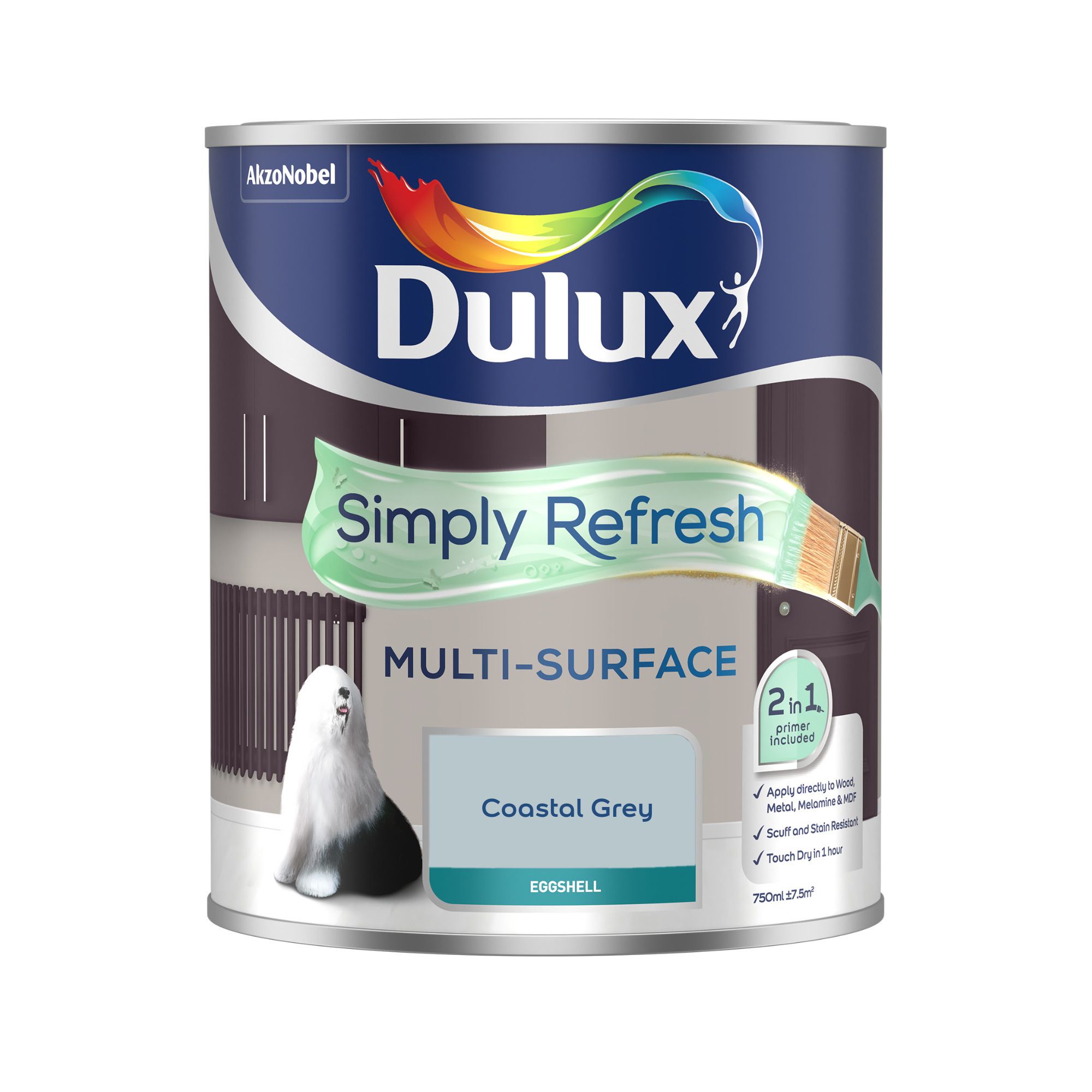 Dulux Simply Refresh Multi-surface Coastal Grey Eggshell Emulsion paint ...