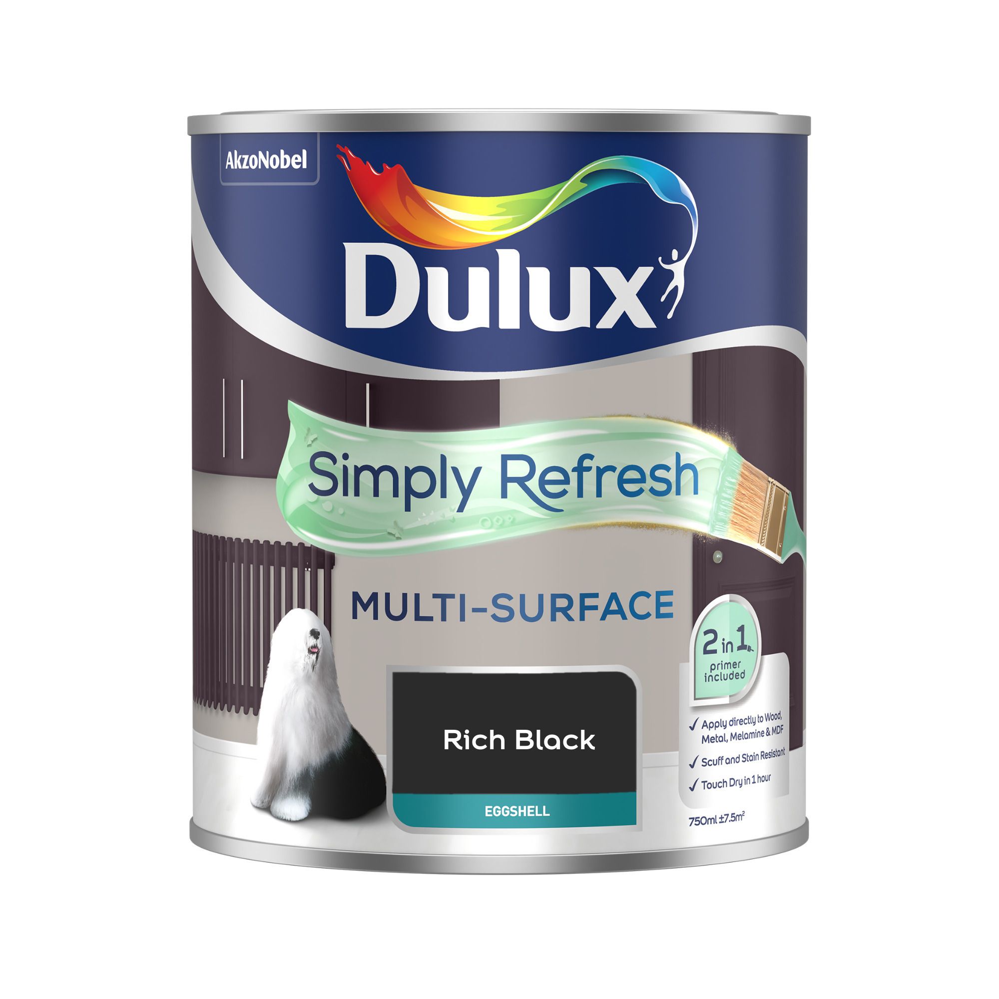 Dulux Simply Refresh Rich Black Eggshell Multi-surface Emulsion paint ...