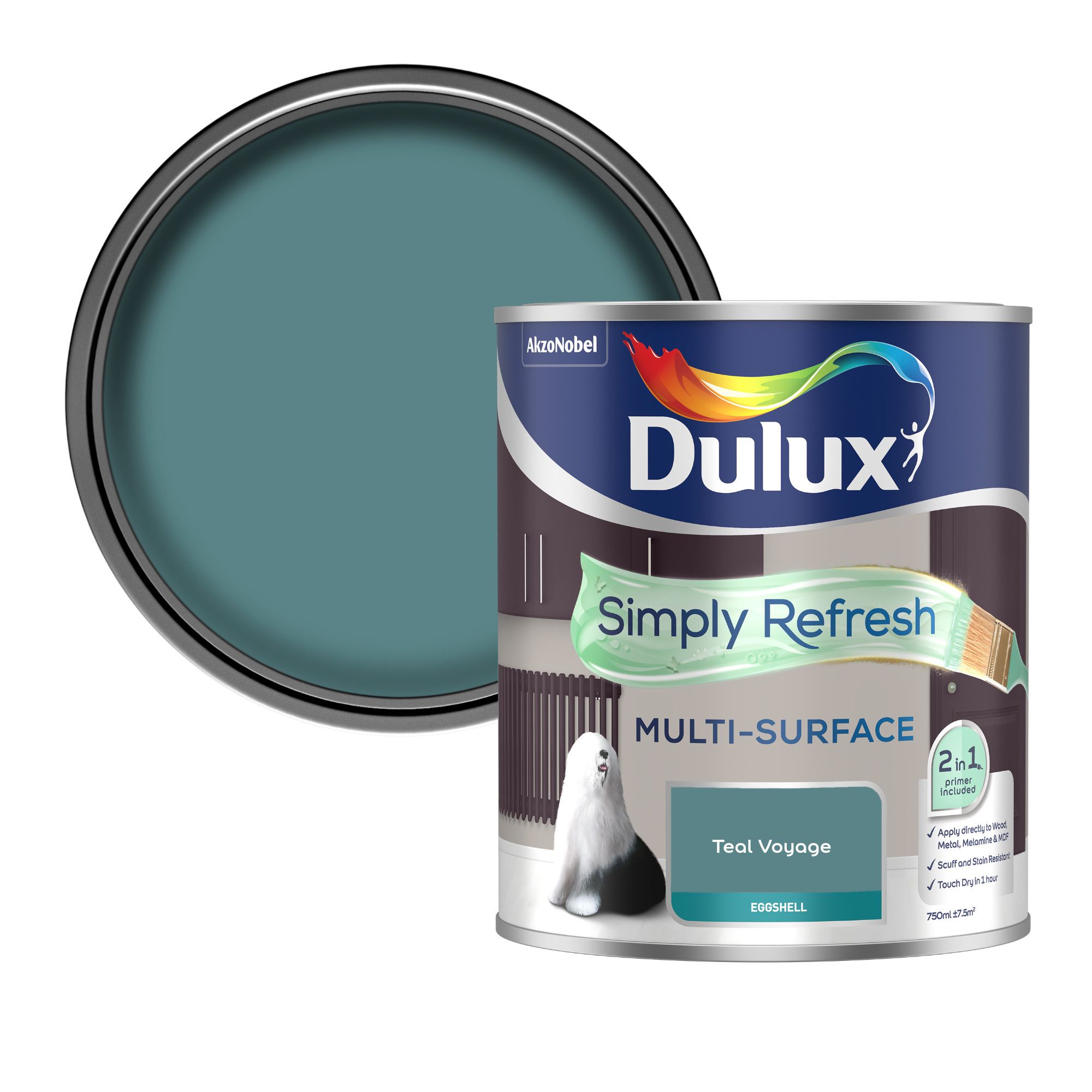Dulux Simply Refresh Teal Voyage Eggshell Multi-surface Emulsion paint ...