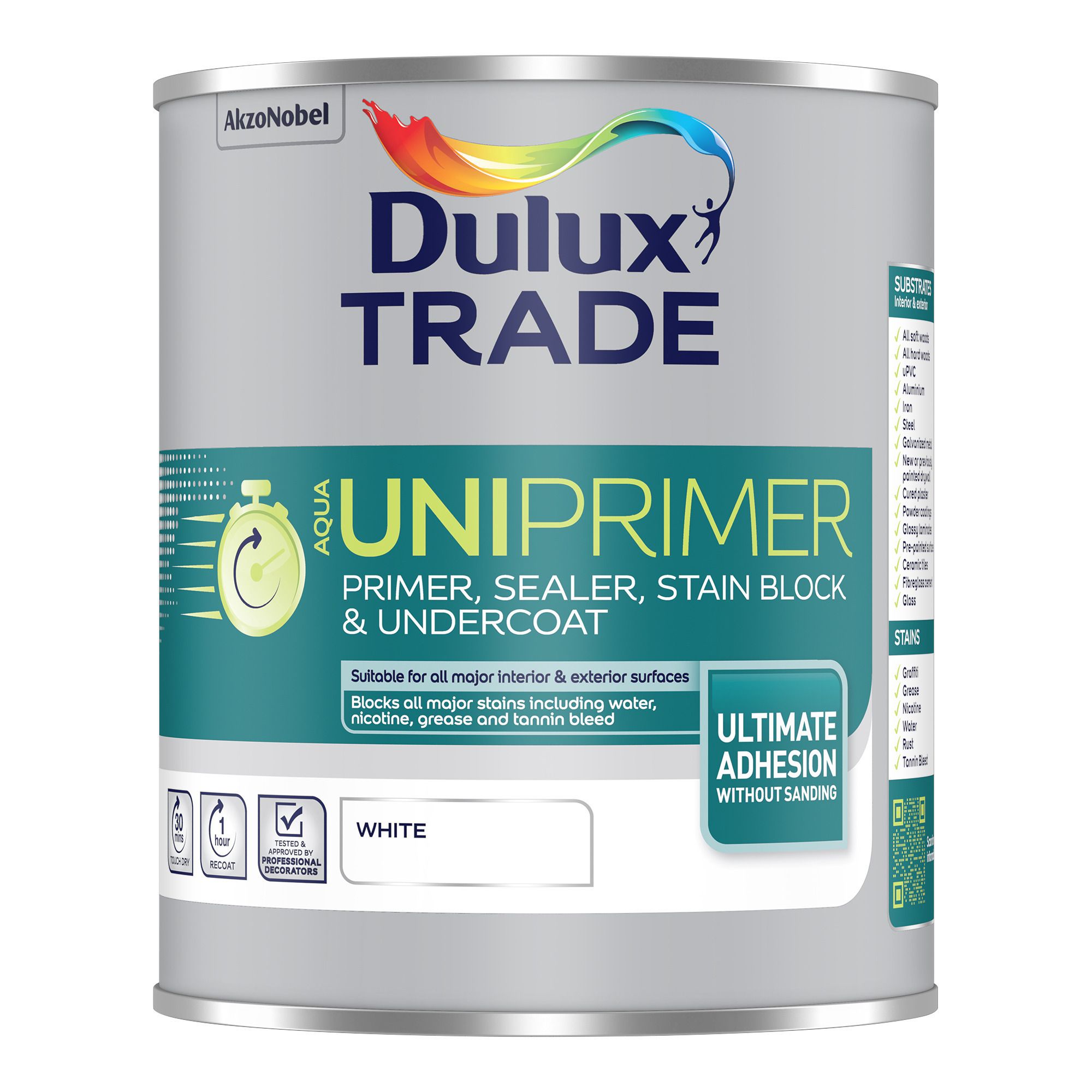 DULUX TRADE AQUA UNIPRIMER WHITE MULTI-SURFACE PRIMER, SEALANT & STAIN ...