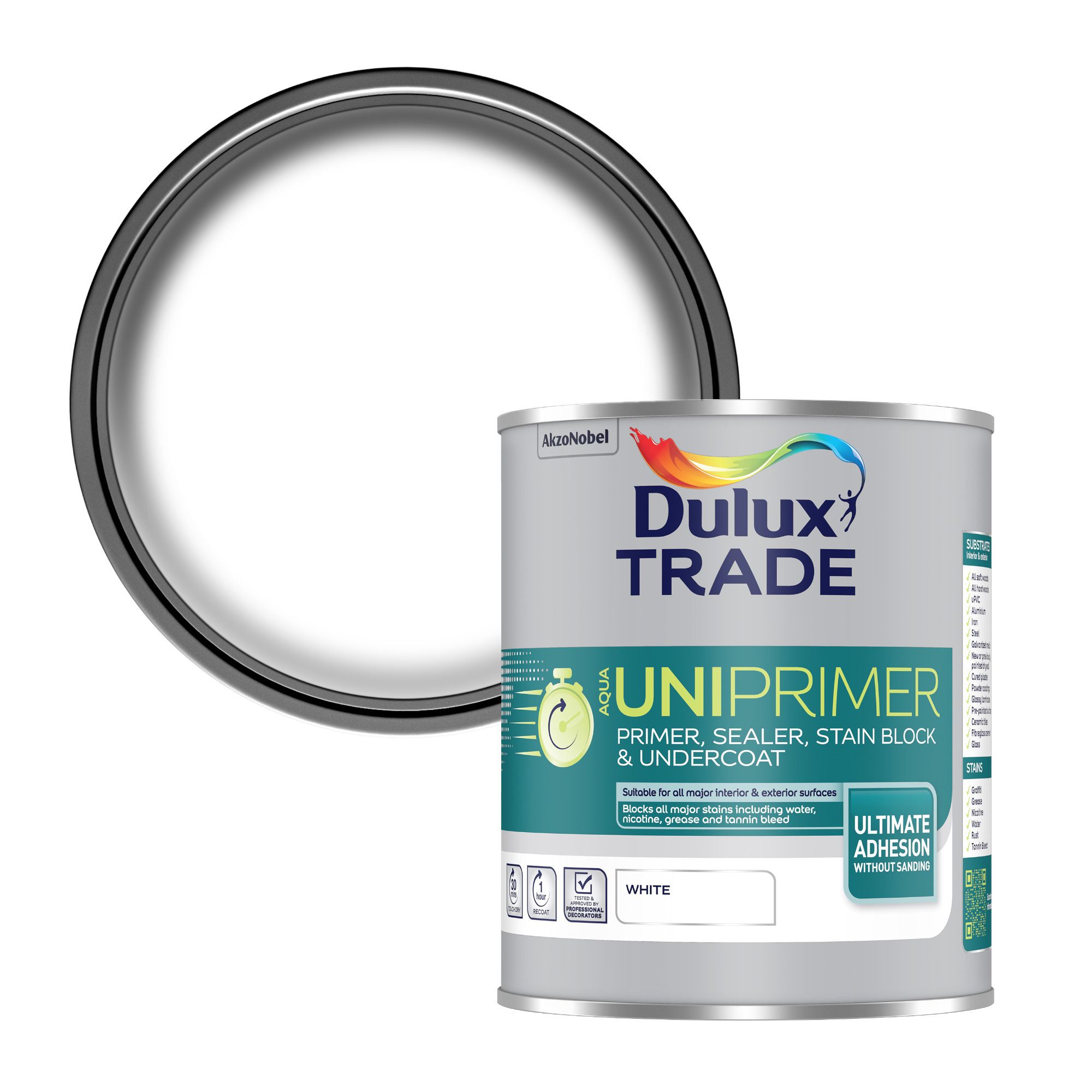 DULUX TRADE AQUA UNIPRIMER WHITE MULTI-SURFACE PRIMER, SEALANT & STAIN ...