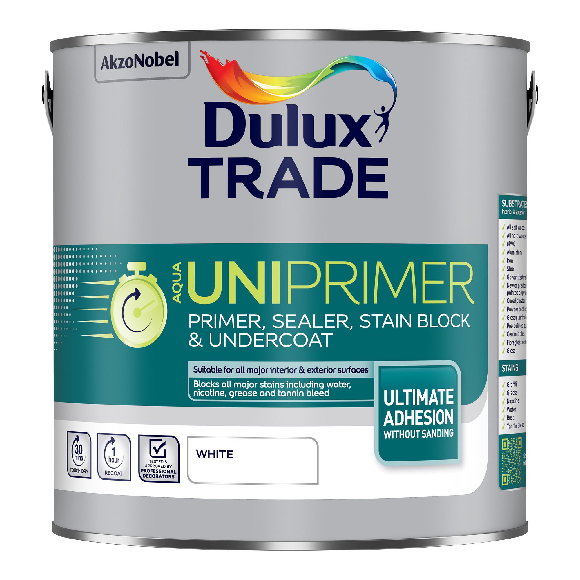 Dulux Trade Aqua Uniprimer White Multi-surface Primer, sealant & stain ...