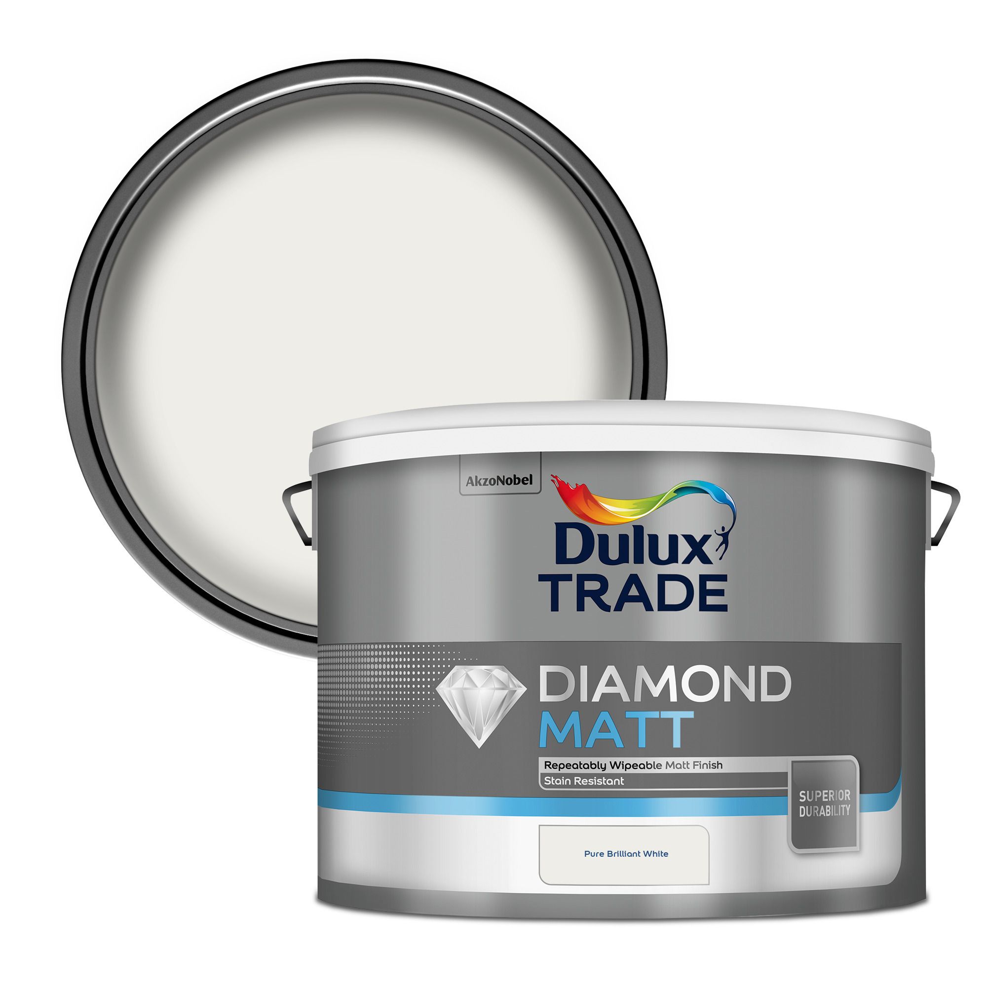 Dulux Trade Diamond Matt Pure Brilliant White Matt Emulsion paint, 10L