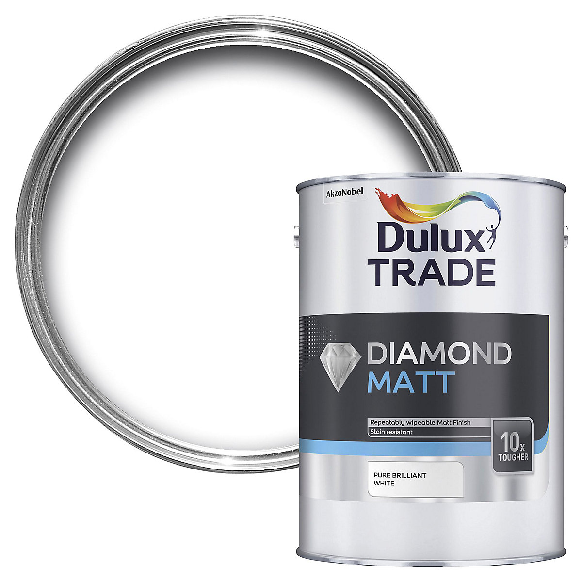 Dulux Trade Diamond Pure brilliant white Matt Emulsion paint, 5L Dulux Trade Diamond Pure brilliant white Matt Emulsion paint, 5L