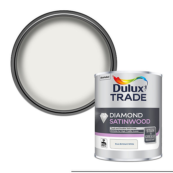 Dulux Trade Diamond Pure brilliant white Satinwood Metal & wood paint, 1L Dulux Trade Diamond Pure brilliant white Satinwood Metal & wood paint, 1L